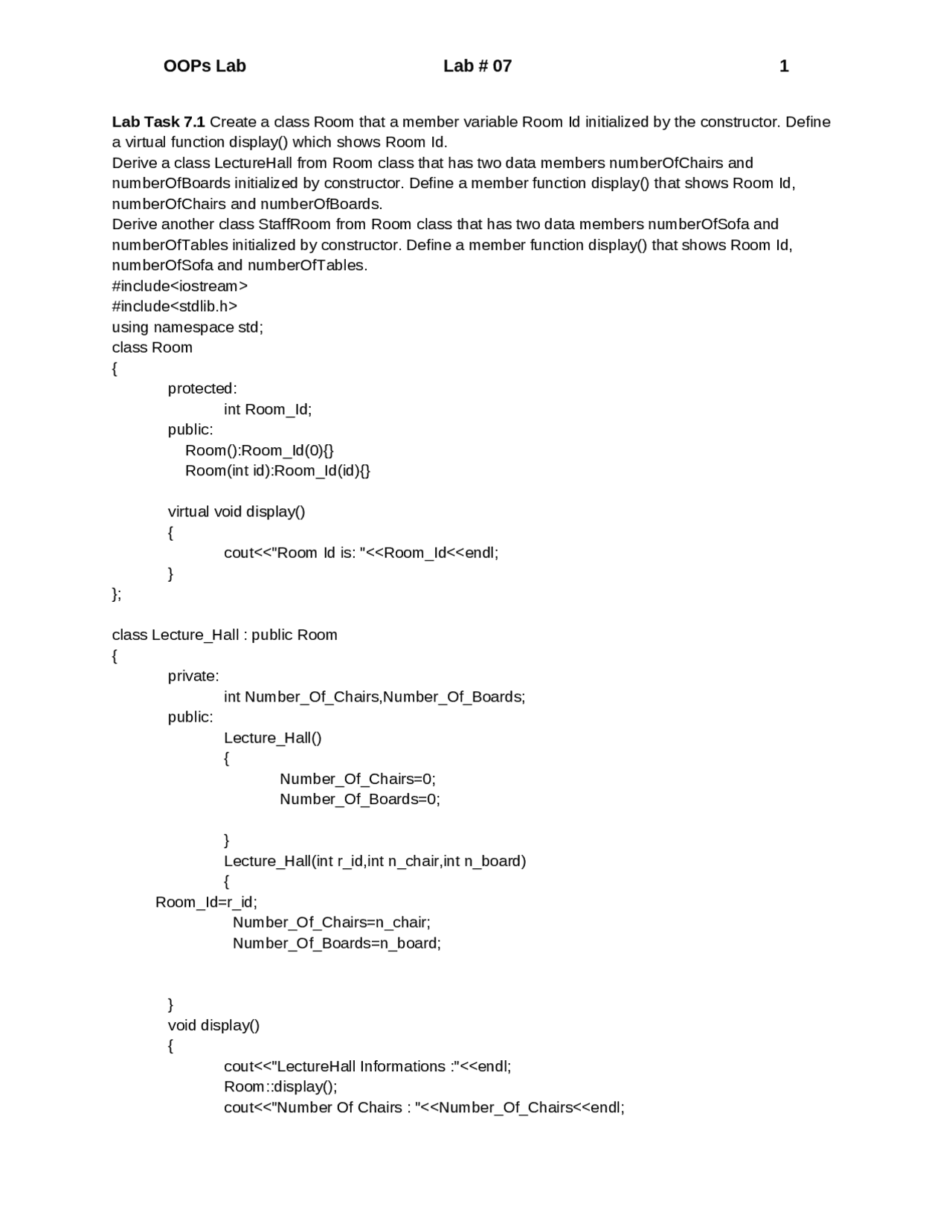 Oop Lab 7 Solutions Create A Class Room Create A Class Employee Lab Reports Object