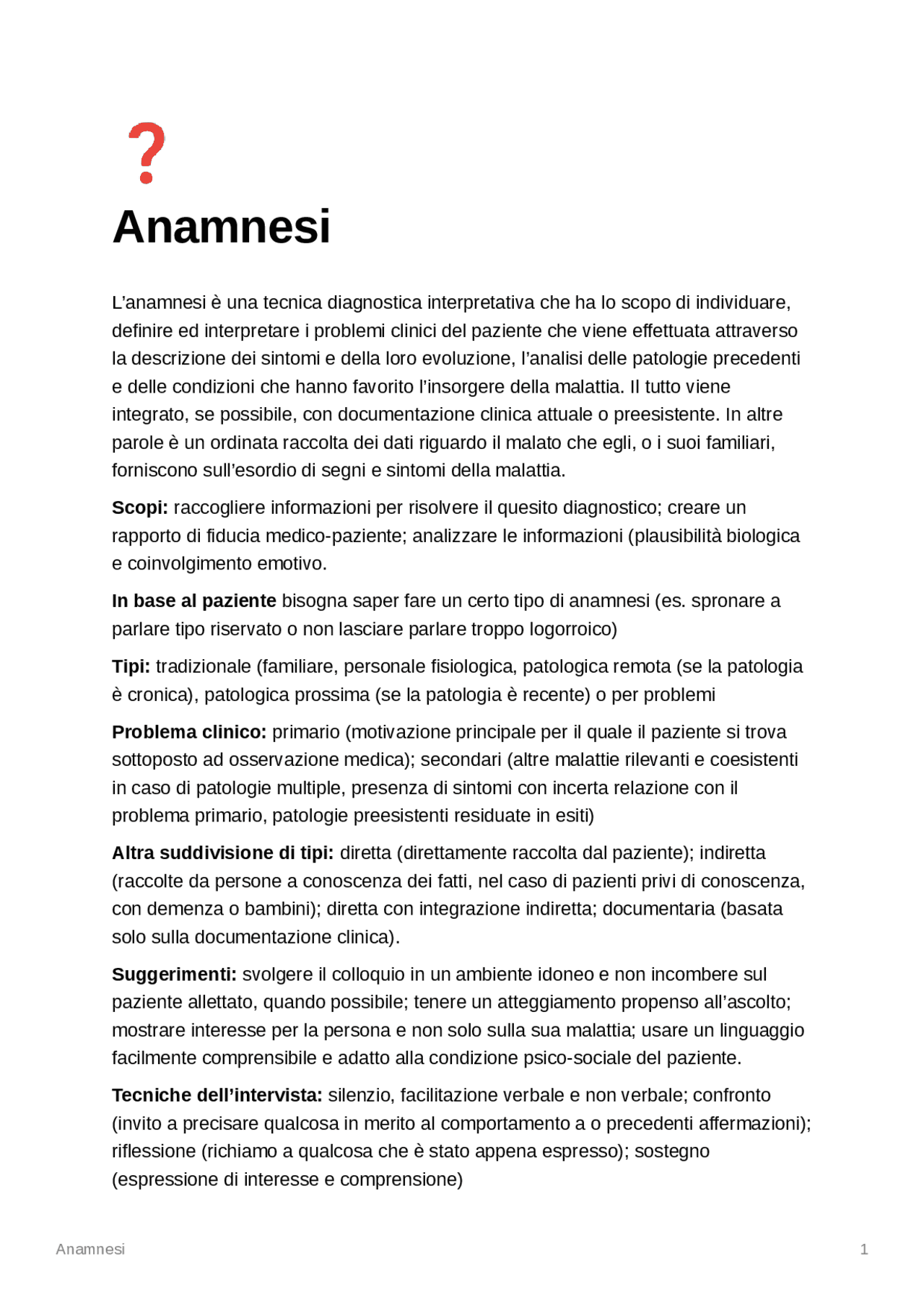Lezione Anamnesi Facoltà Infermieristica Schemi E Mappe Concettuali