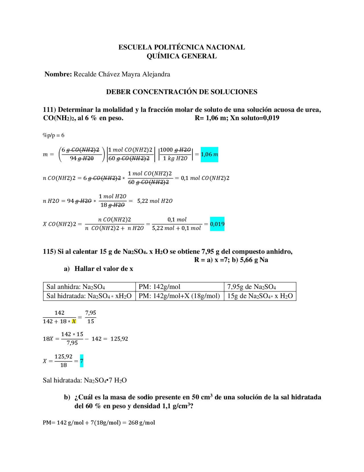 Ejercicios de soluciones | Ejercicios de Química | Docsity