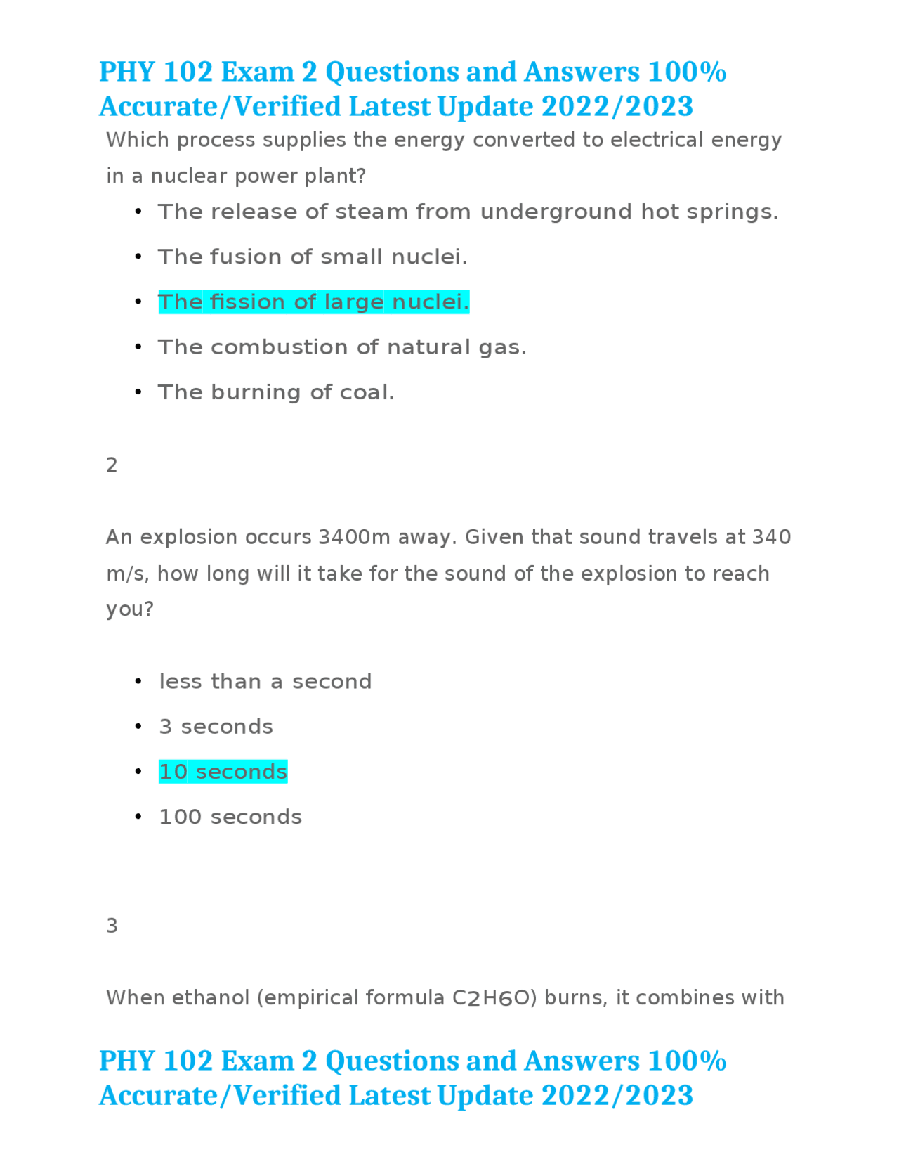 PHY 102 Exam 2 Questions and Answers 100% Accurate/Verified Latest ...