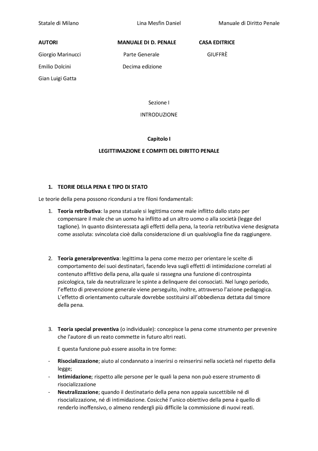 MANUALE DI DIRITTO PENALE - PARTE GENERALE | Dispense di Diritto Penale | Docsity