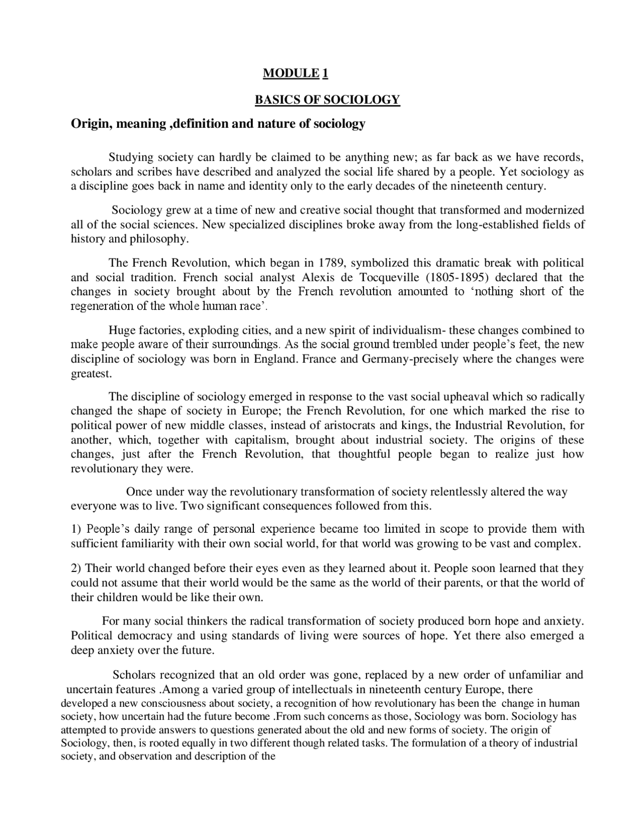 Introduction to sociology | Study notes Sociology | Docsity