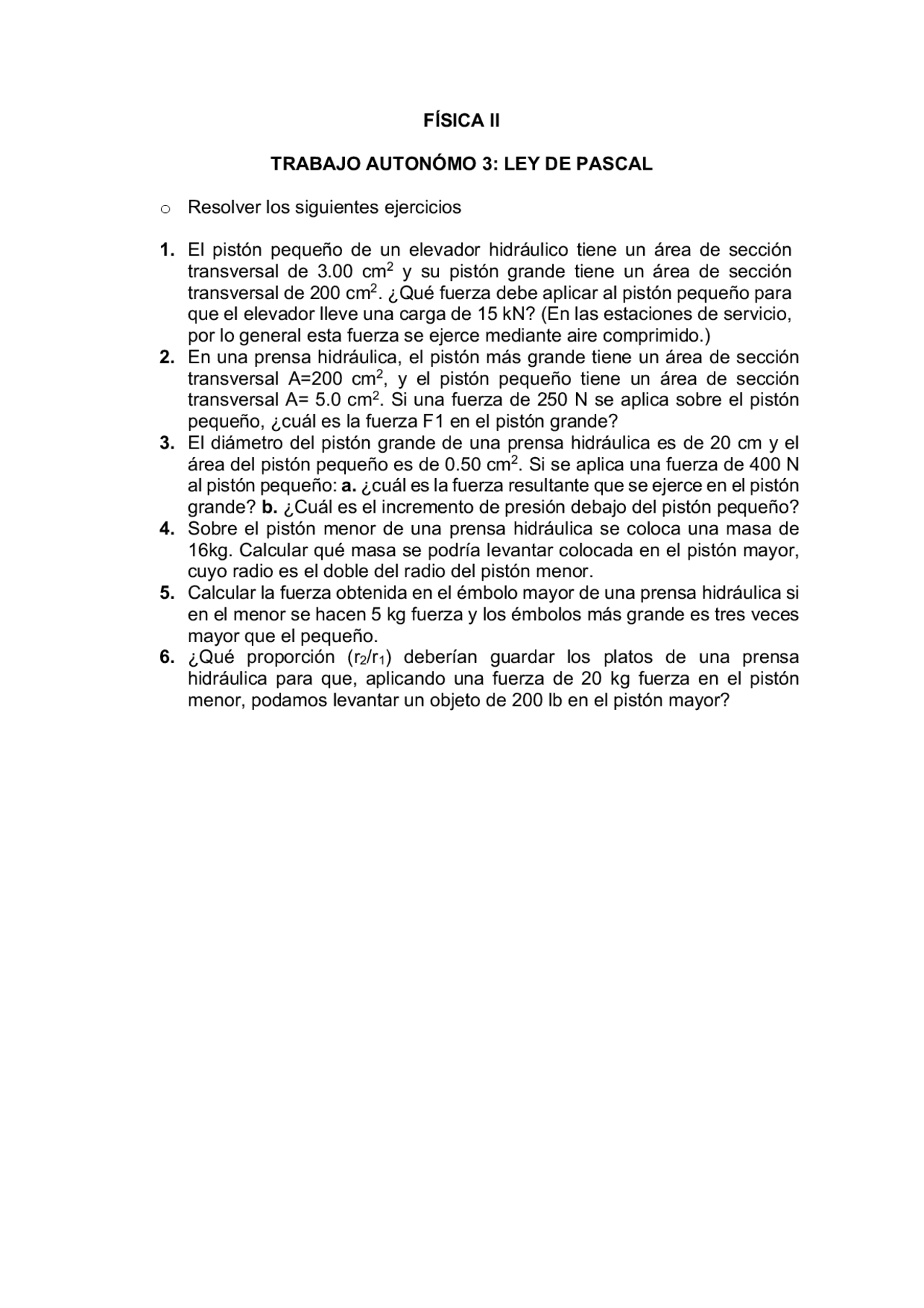 Ejericicios De Pascal Ejercicios De Física Docsity
