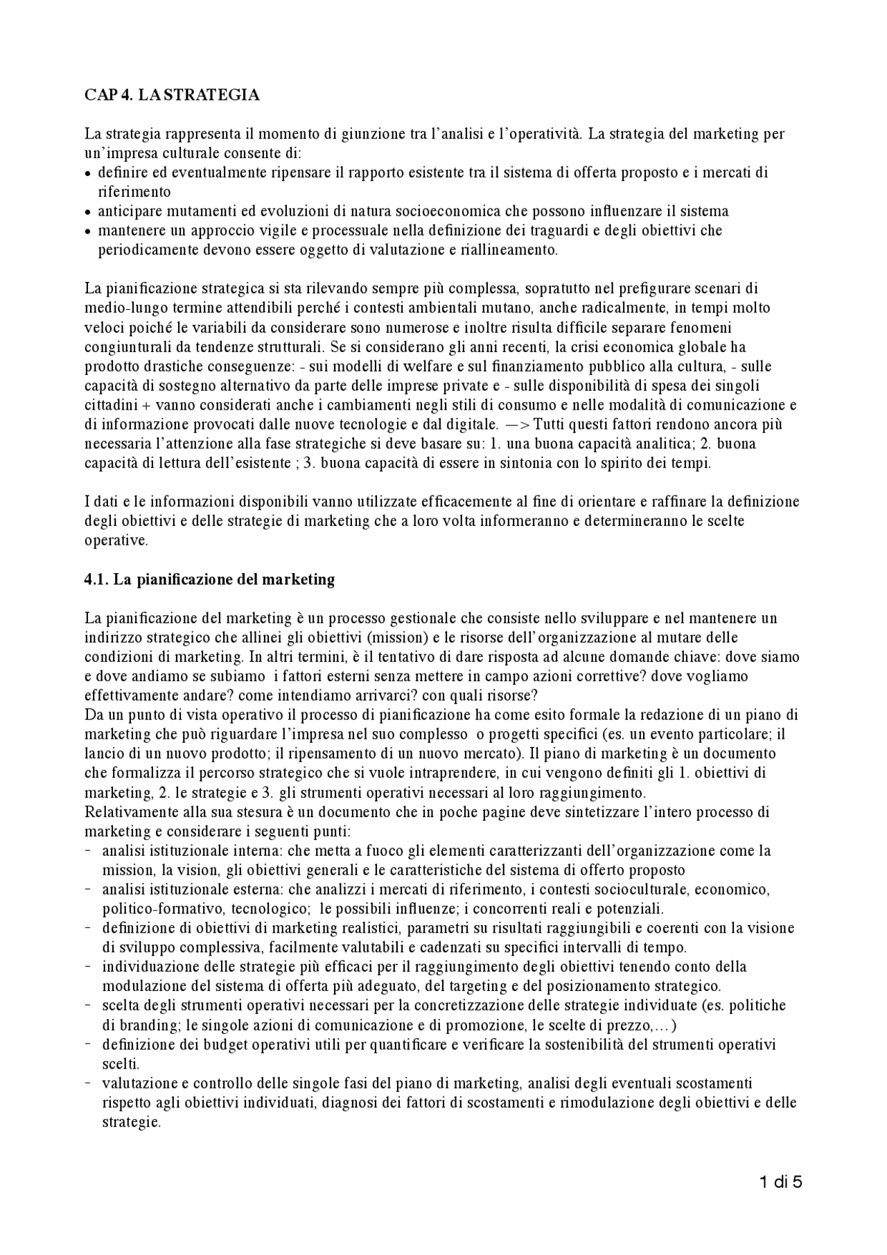 Dispensa "Marketing della cultura" di Alessandro Bollo - cap. 4 ...