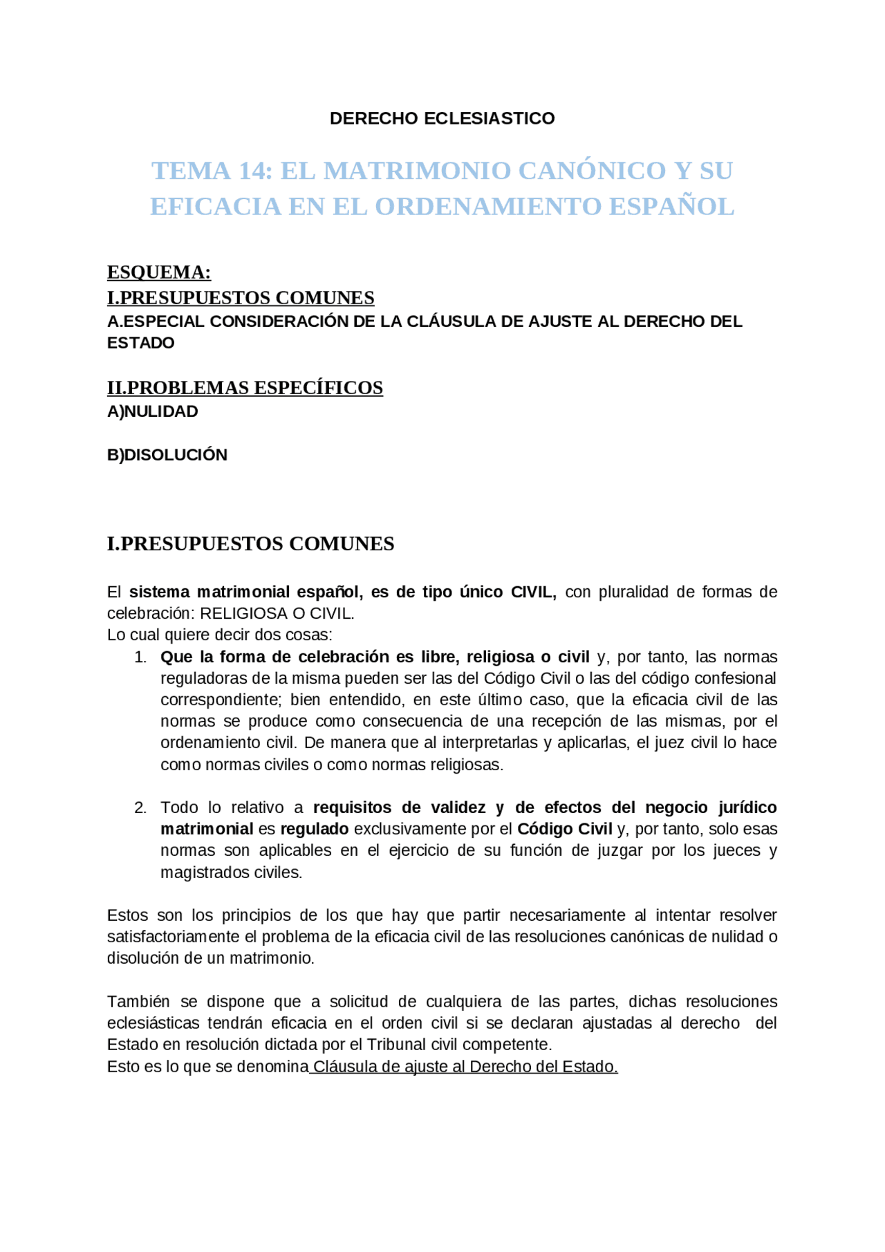 Resumenes De Los Temas Resúmenes De Derecho Eclesiástico Docsity