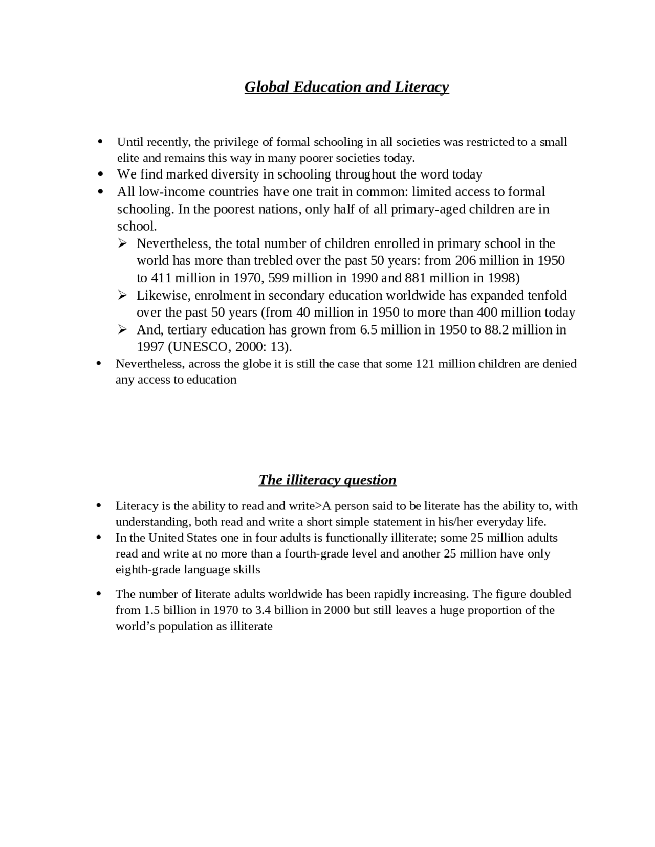 Global education and literacy | Study notes Introduction to Sociology ...