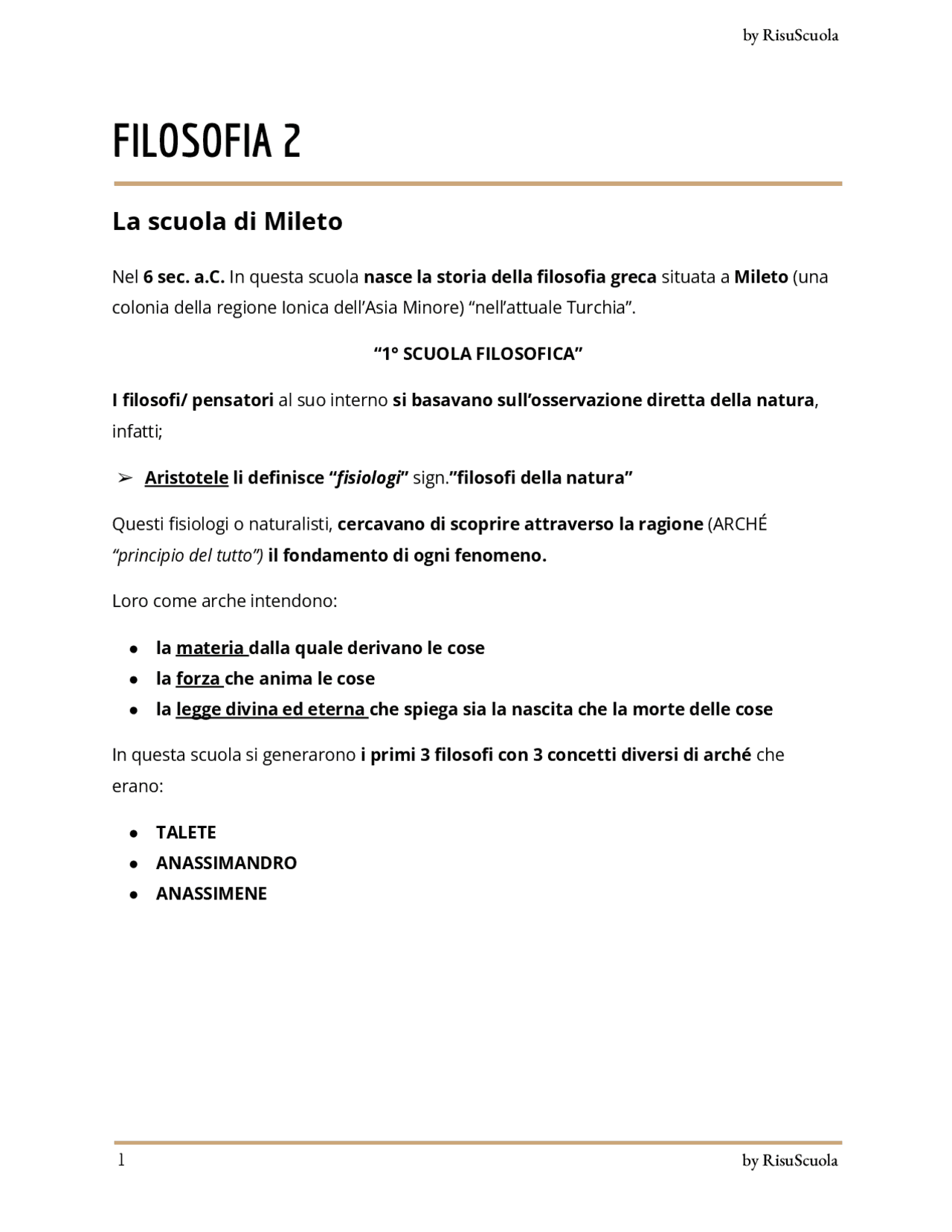 La scuola di Mileto e i tre filosofi principali (Talete, Anassimene e ...