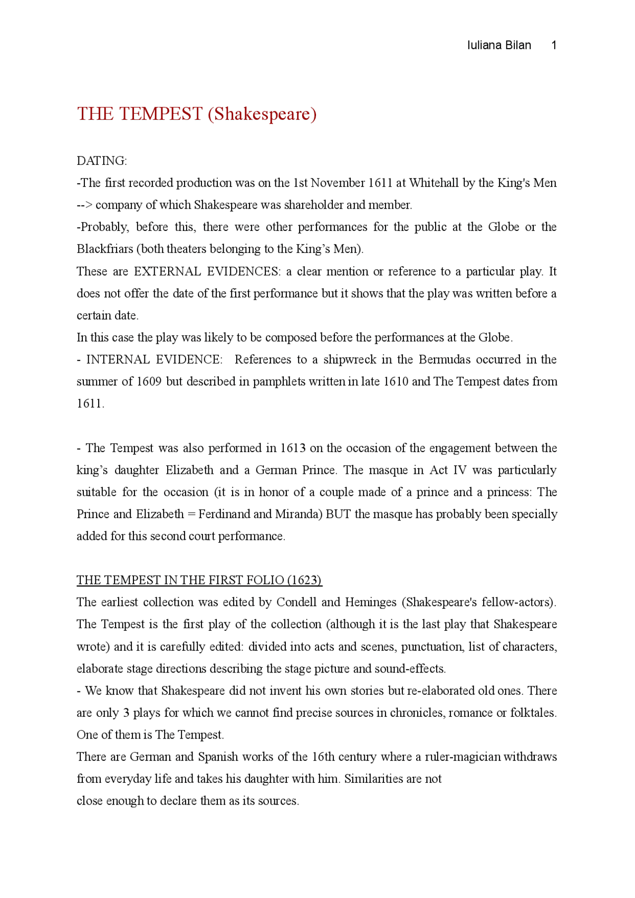 Analisi E Appunti Su The Tempest Di Shakespeare Appunti Di
