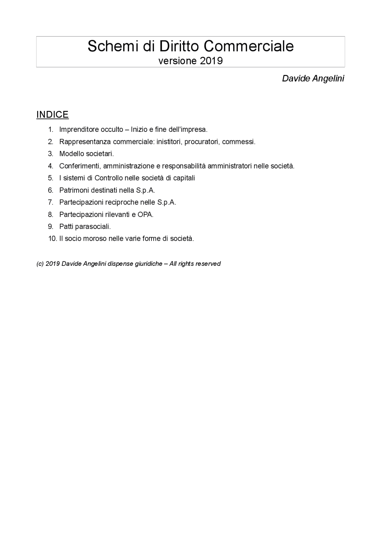 Schemi Di Diritto Commerciale Anno 2019 Schemi E Mappe Concettuali