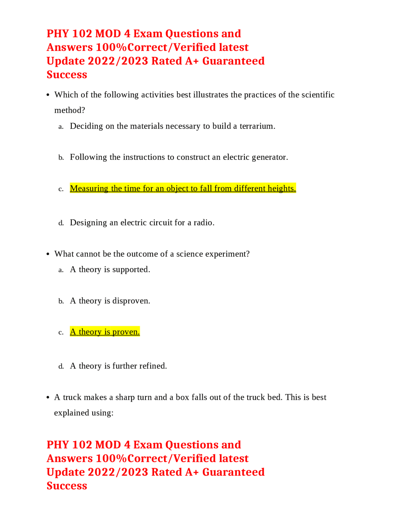 Phy 102 Mod 4 Exam Questions And Answers 100correctverified Latest