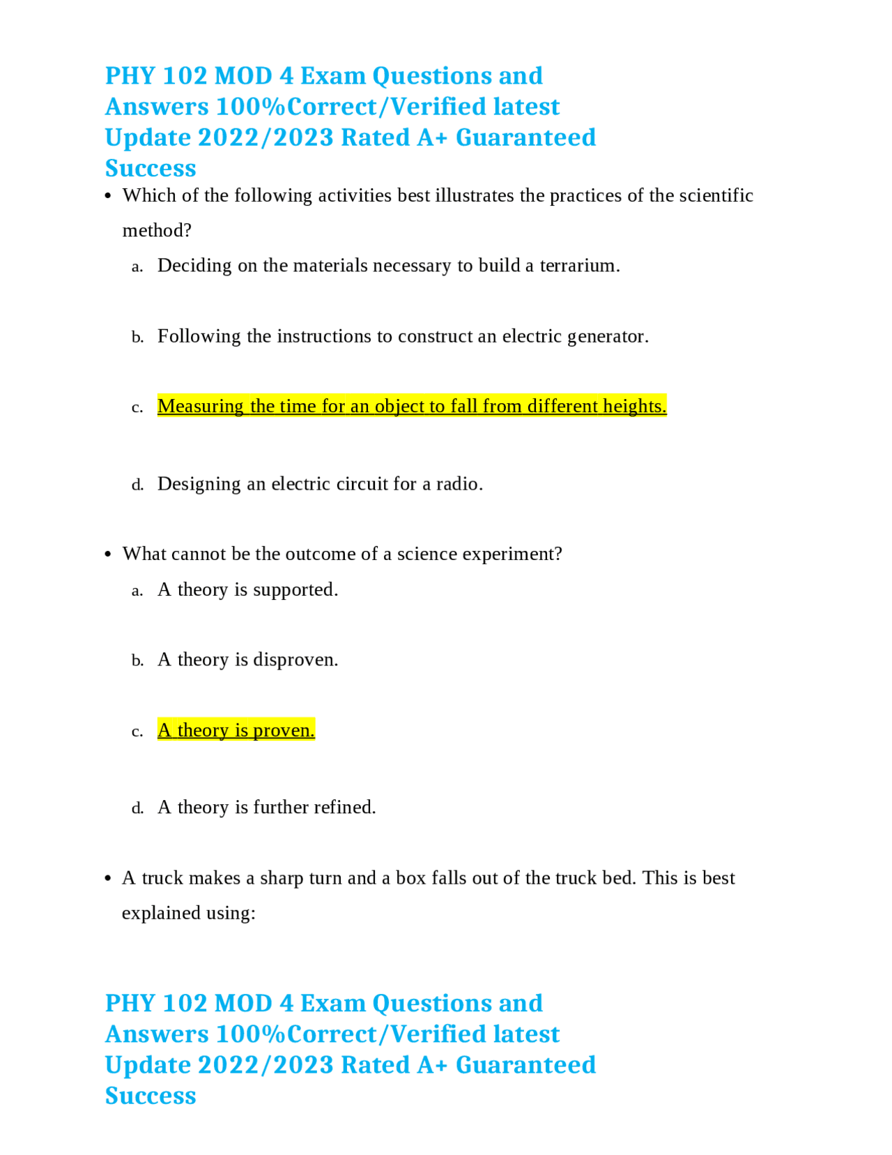 Phy 102 Mod 4 Exam Questions And Answers 100correctverified Latest