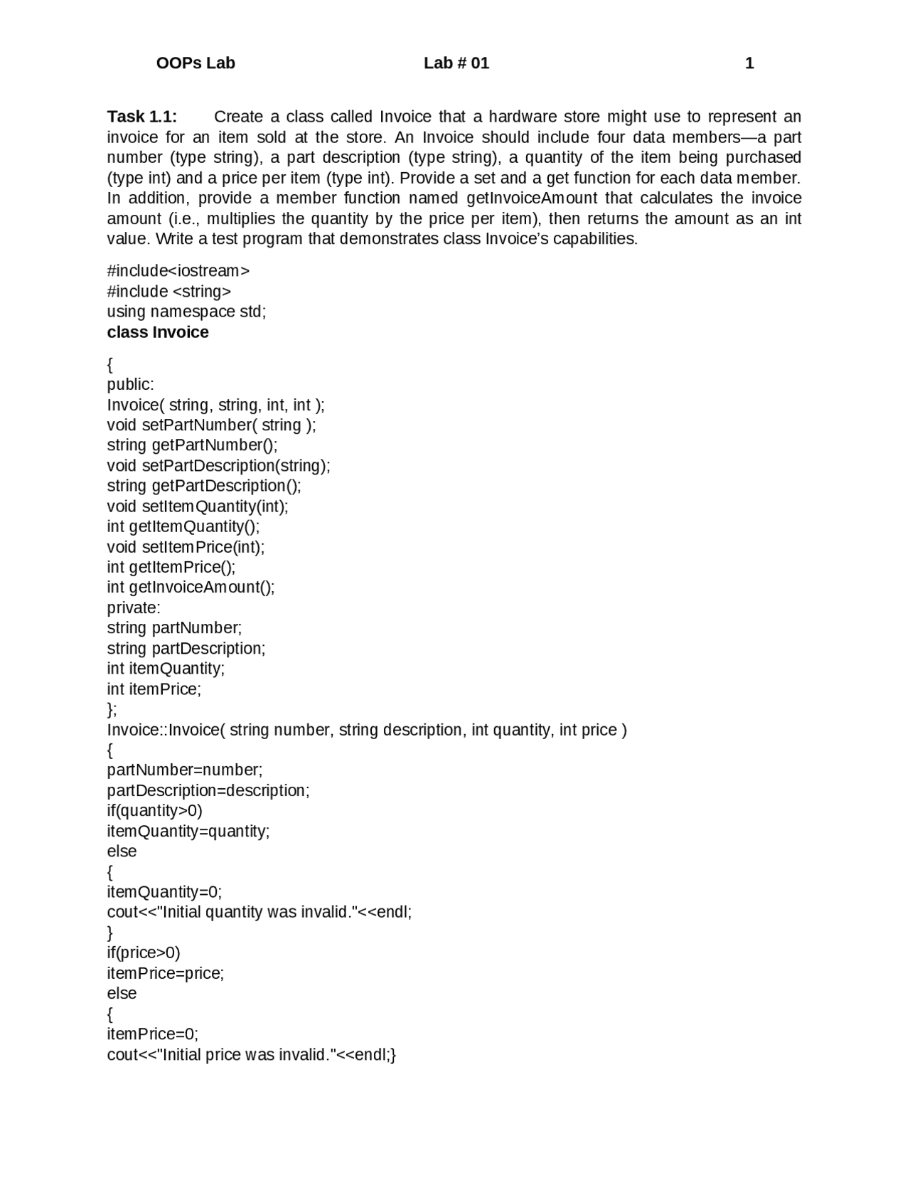 Oop Lab 1 Solutions Create A Class Called Invoice Create A Class Called Employee