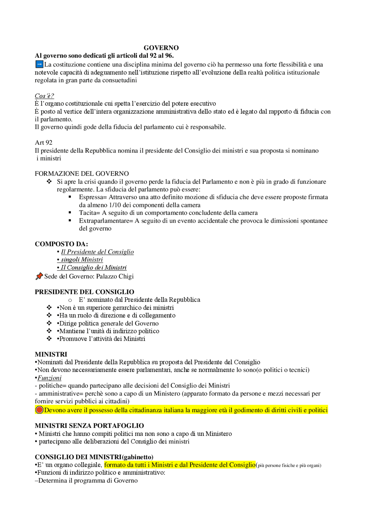 Il governo della repubblica | Schemi e mappe concettuali di Diritto ...
