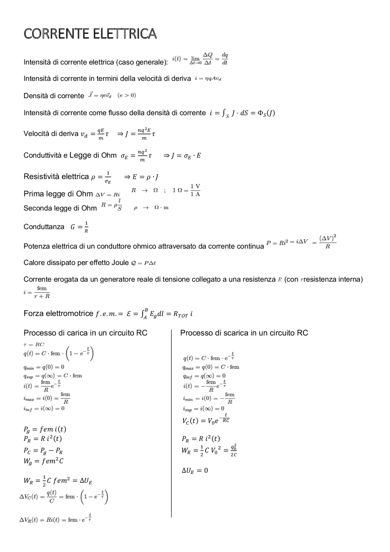 Formulario Fisica Ii Schemi E Mappe Concettuali Di Fisica Docsity