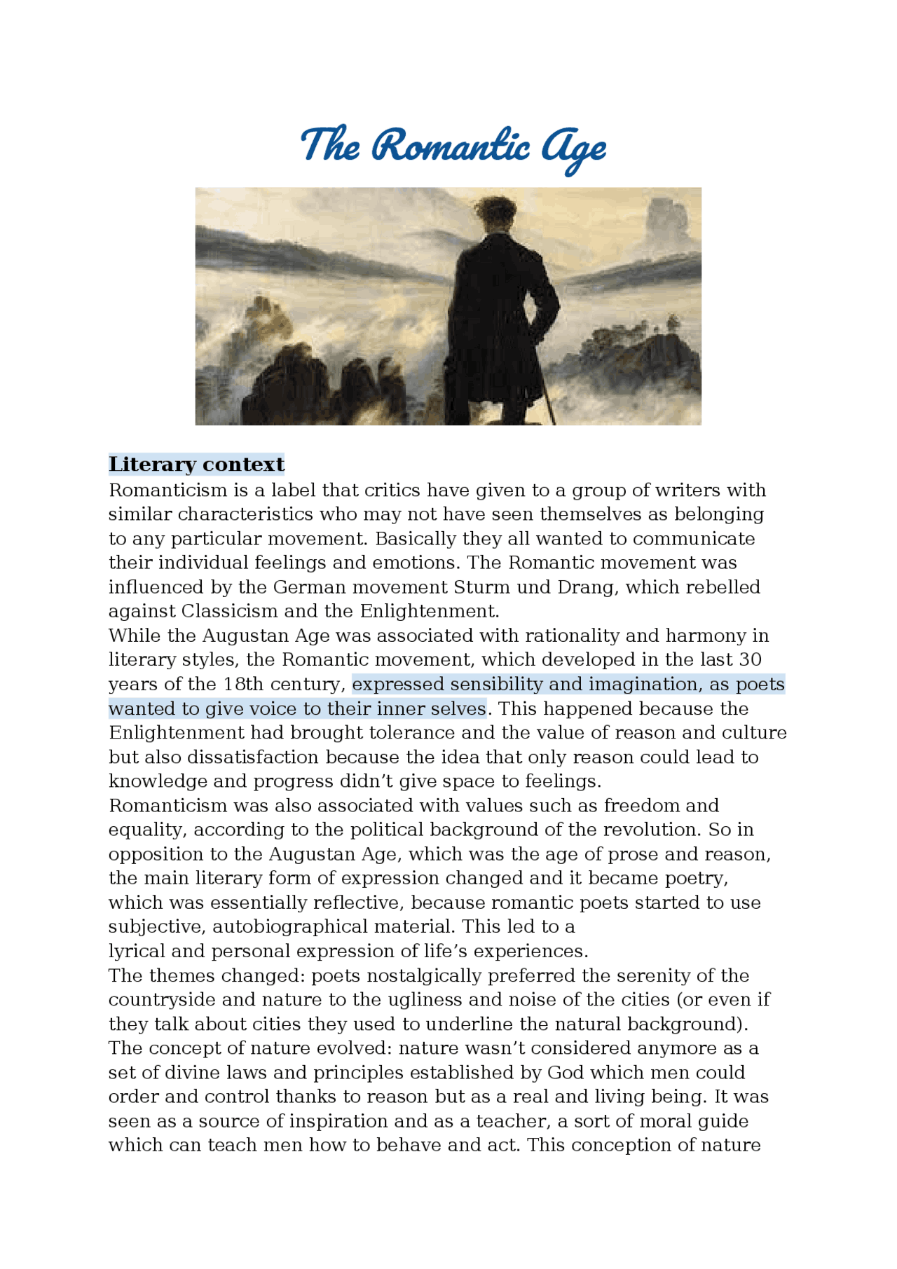 The Romantic Age: Literature from Wordsworth to Mary Shelley | Appunti ...