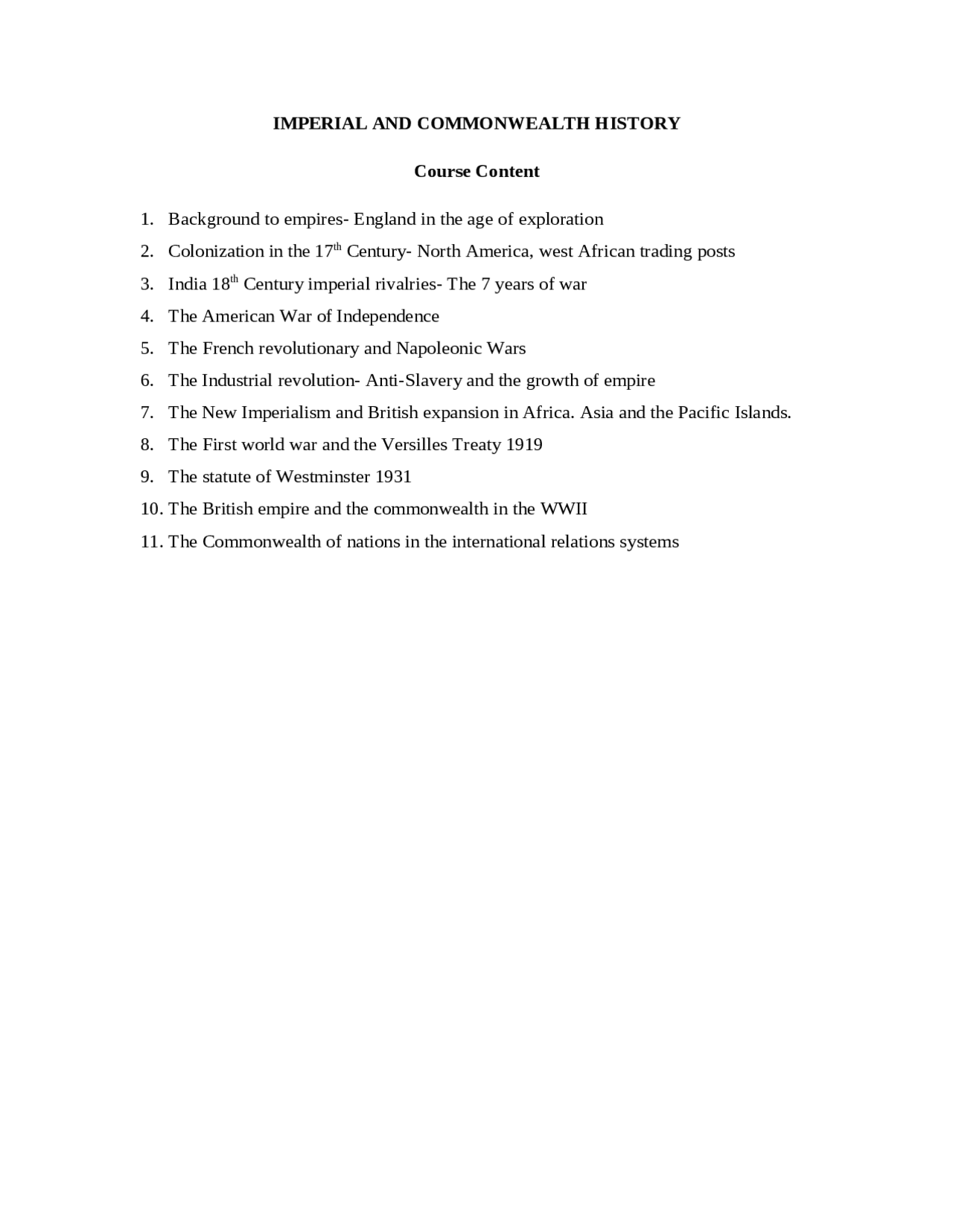 Imperial and common wealth history | Exams History | Docsity