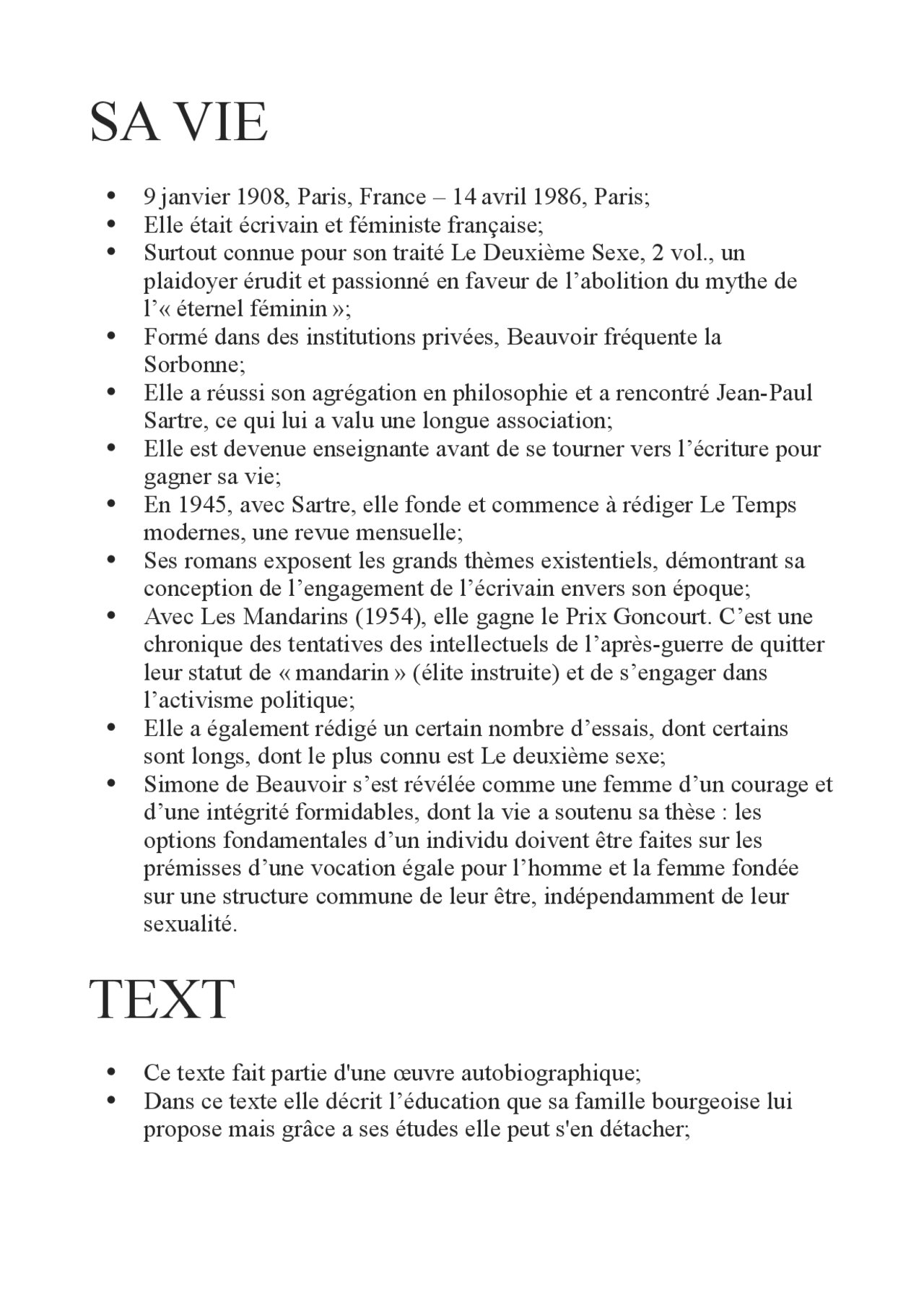 Simone De Beauvoir E Paul Sartre Appunti Di Francese Docsity