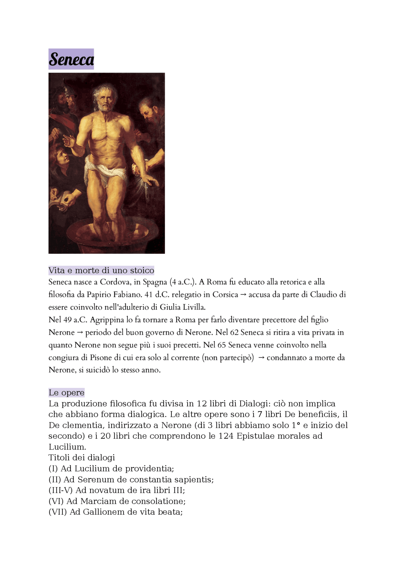 Seneca; biografia, impianto filosofico, filosofia stoica, opere ...