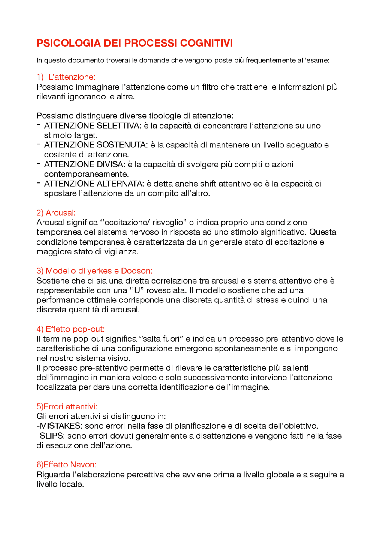 Domande più frequenti di psicologia dei processi cognitivi | Schemi e mappe concettuali di ...