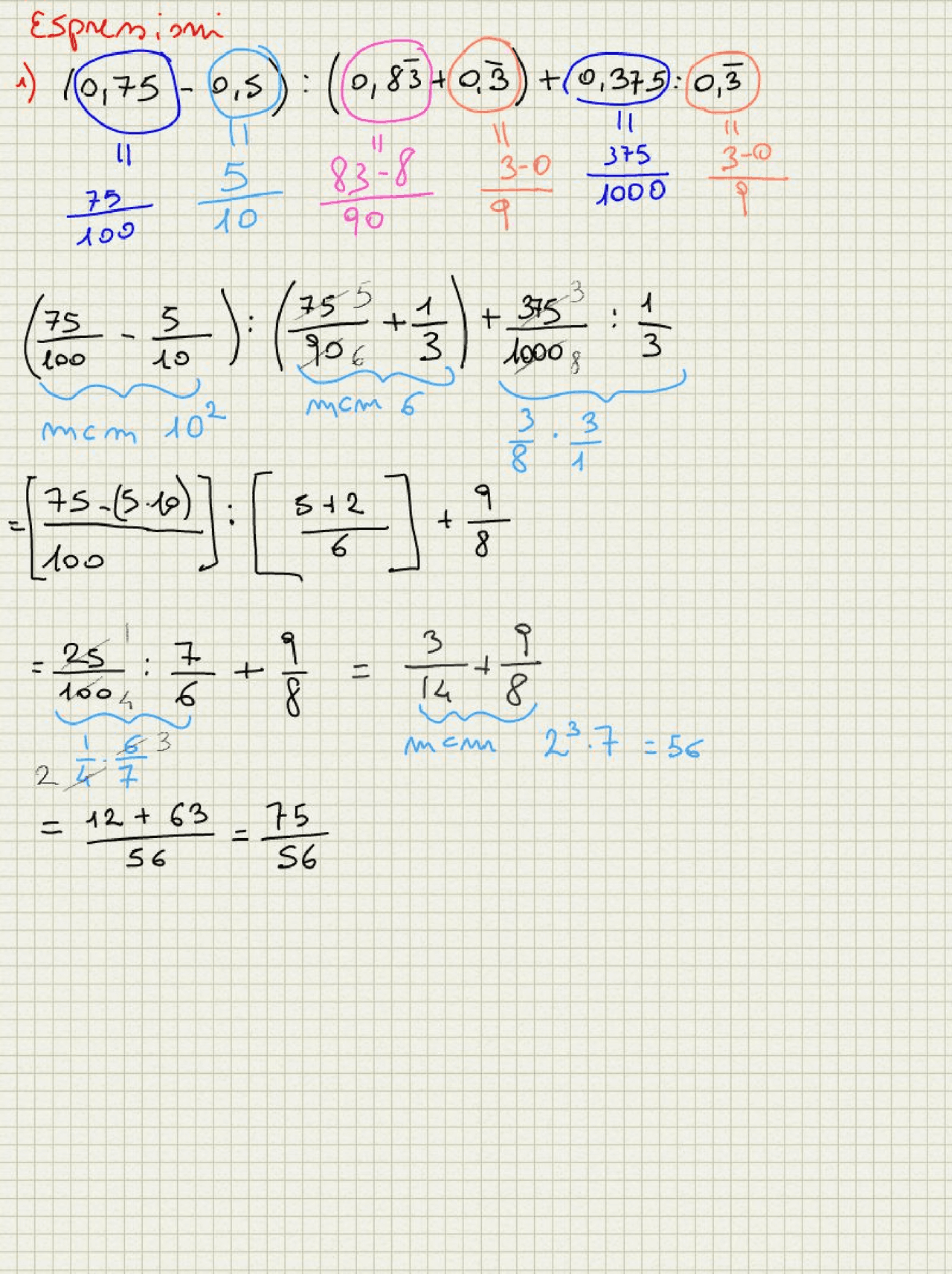 Espressioni con numeri periodici | Esercizi di Matematica | Docsity