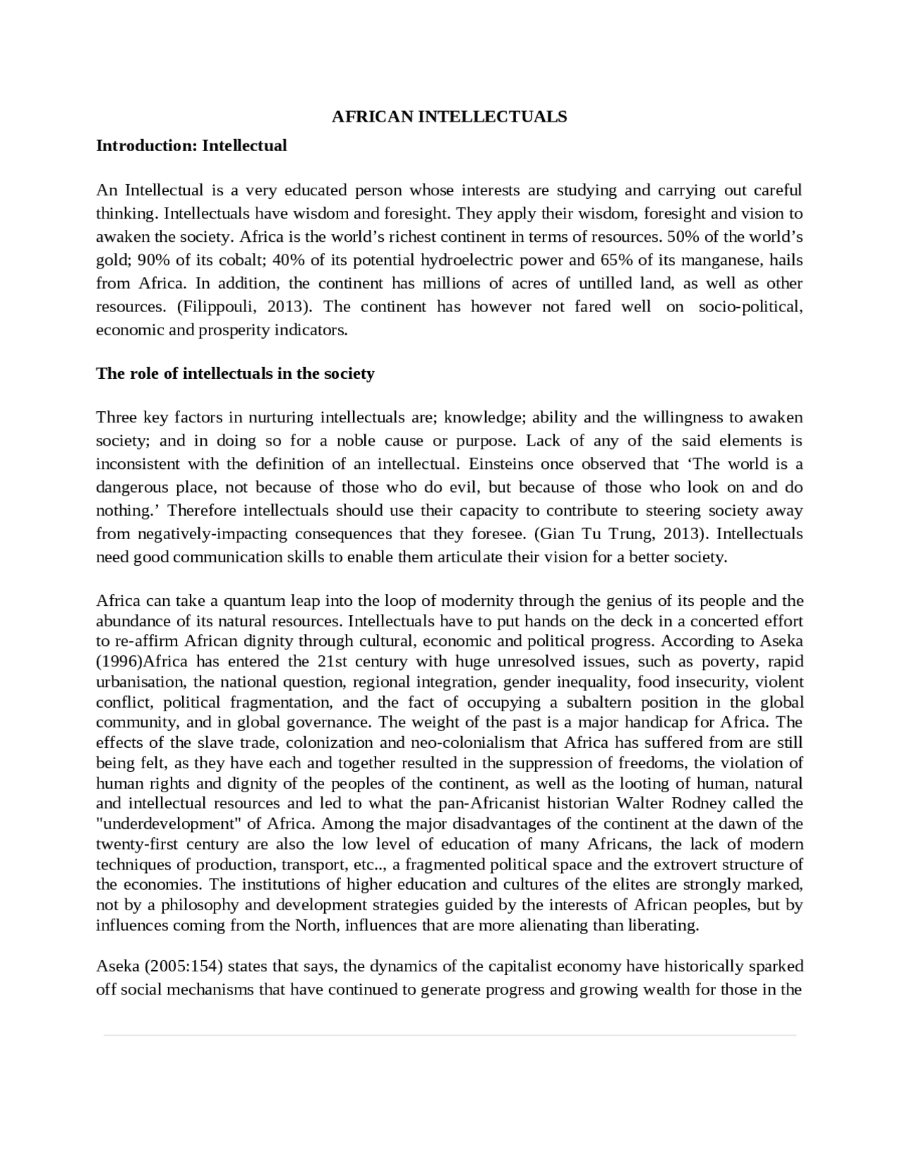 The Role of African Intellectuals in Society | Exams History | Docsity