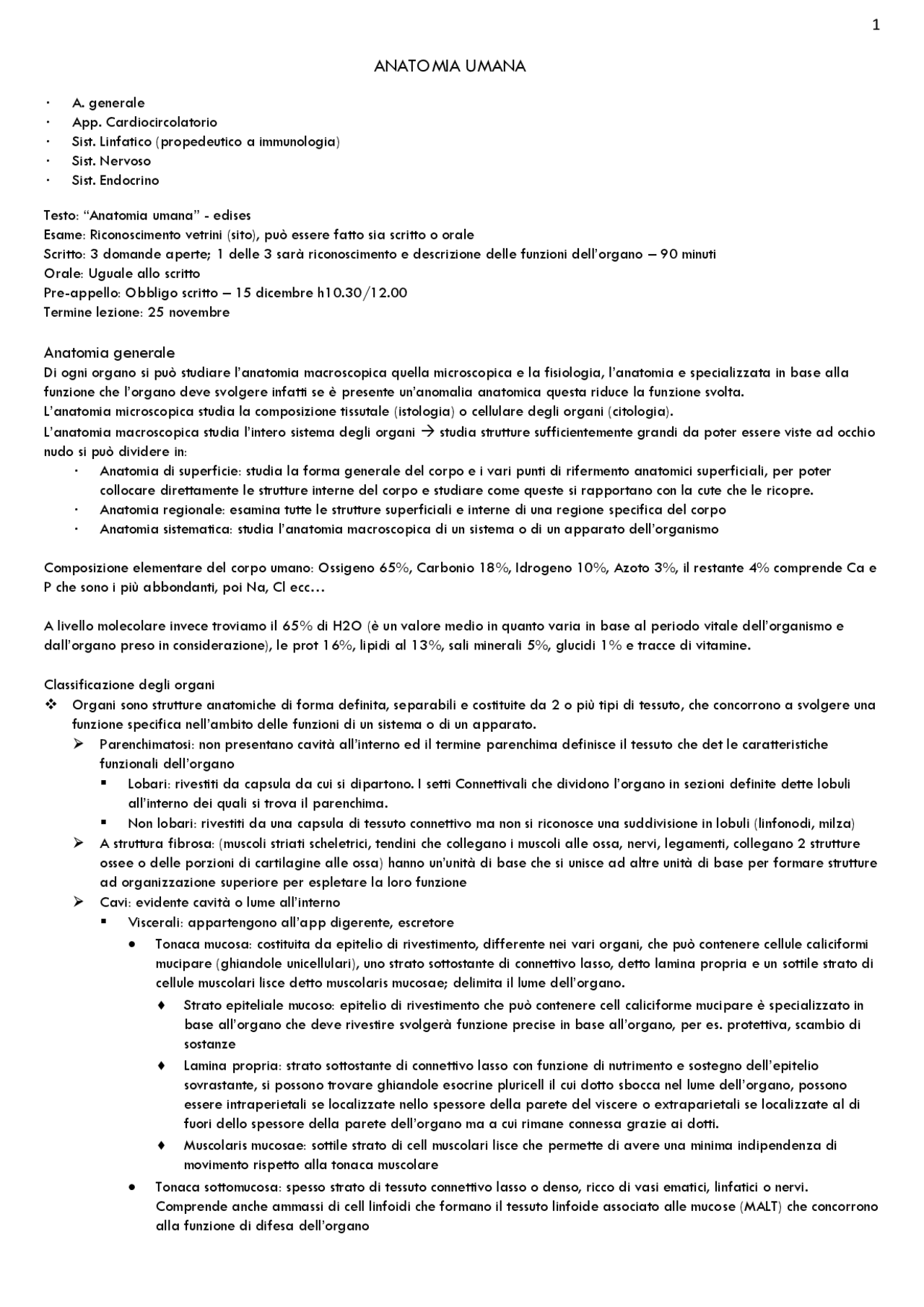 Appunti Di Anatomia Umana Appunti Di Anatomia Docsity