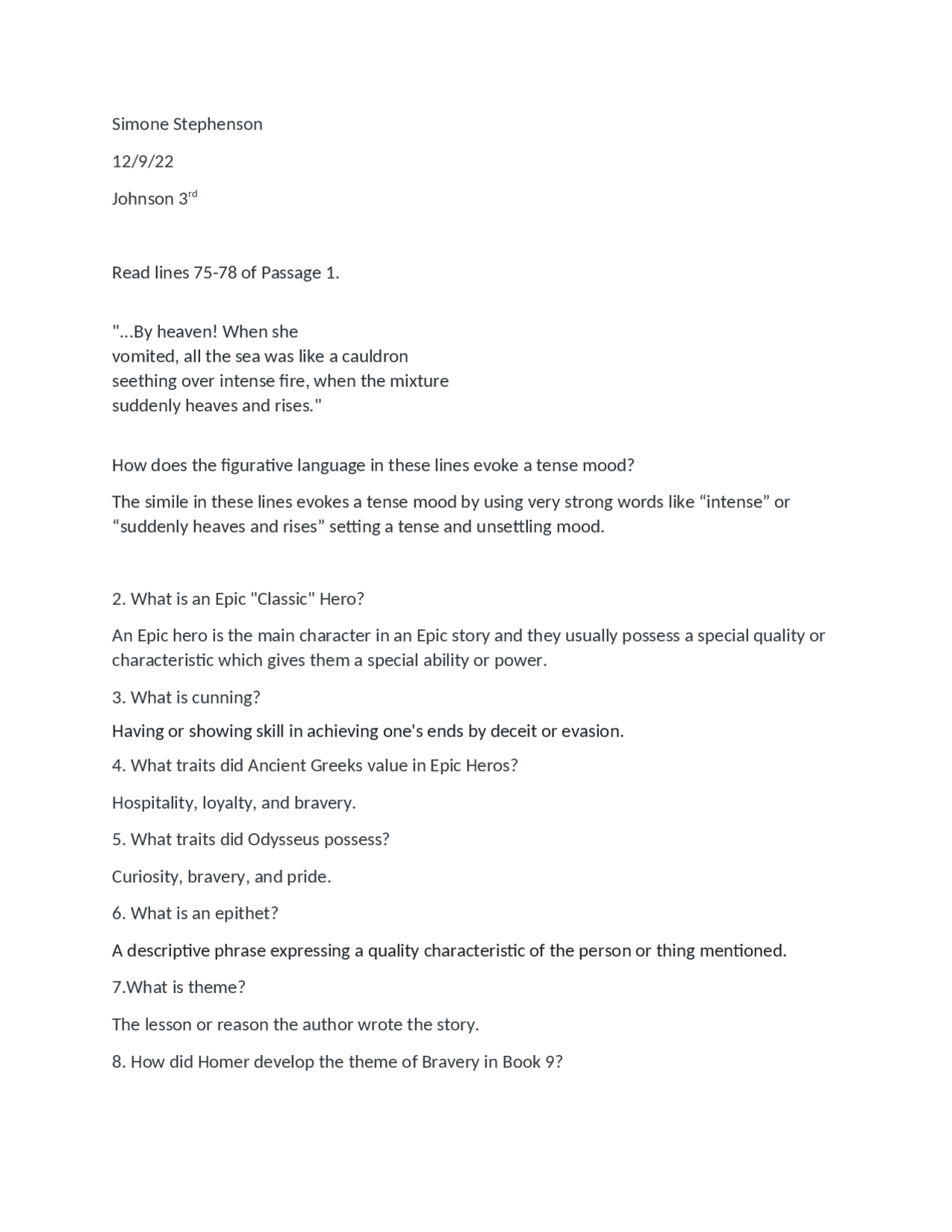 Prep for quizzes for 9th Grade English Honors | Exercises English | Docsity