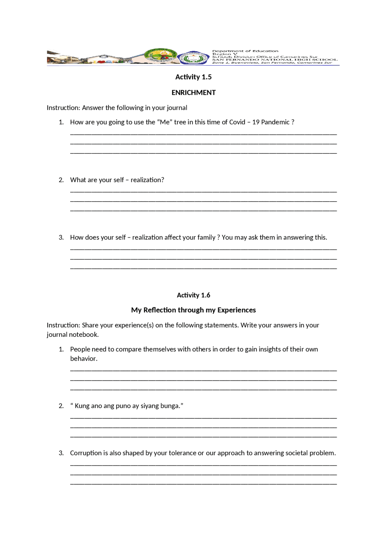 Personal Development 12 Exercises Performing Arts Docsity