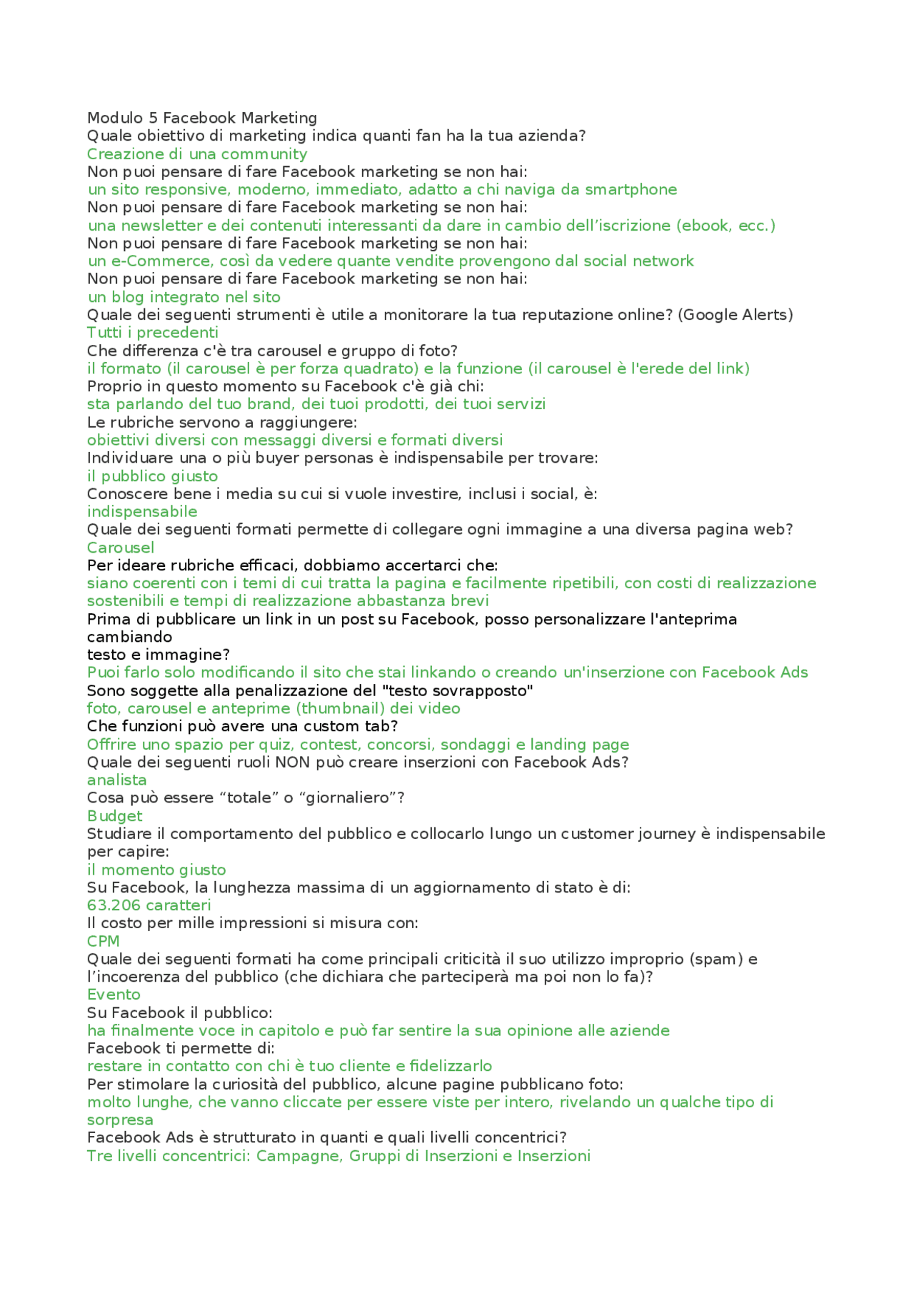 Eipass Social Media Manager Modulo 5 Facebook Marketing Prove Desame