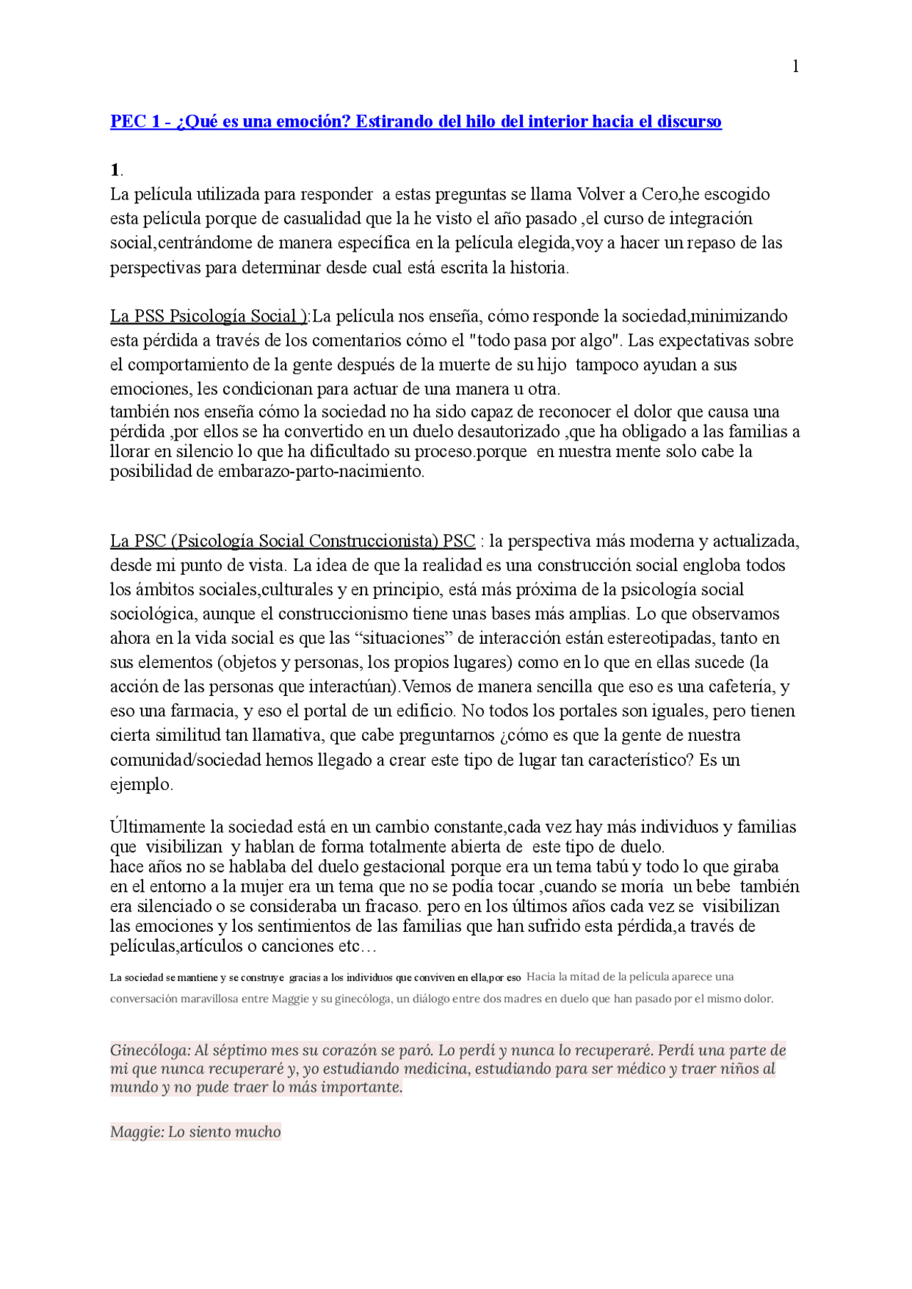 PEC1 que es una emocion | Ejercicios de Psicología Social | Docsity