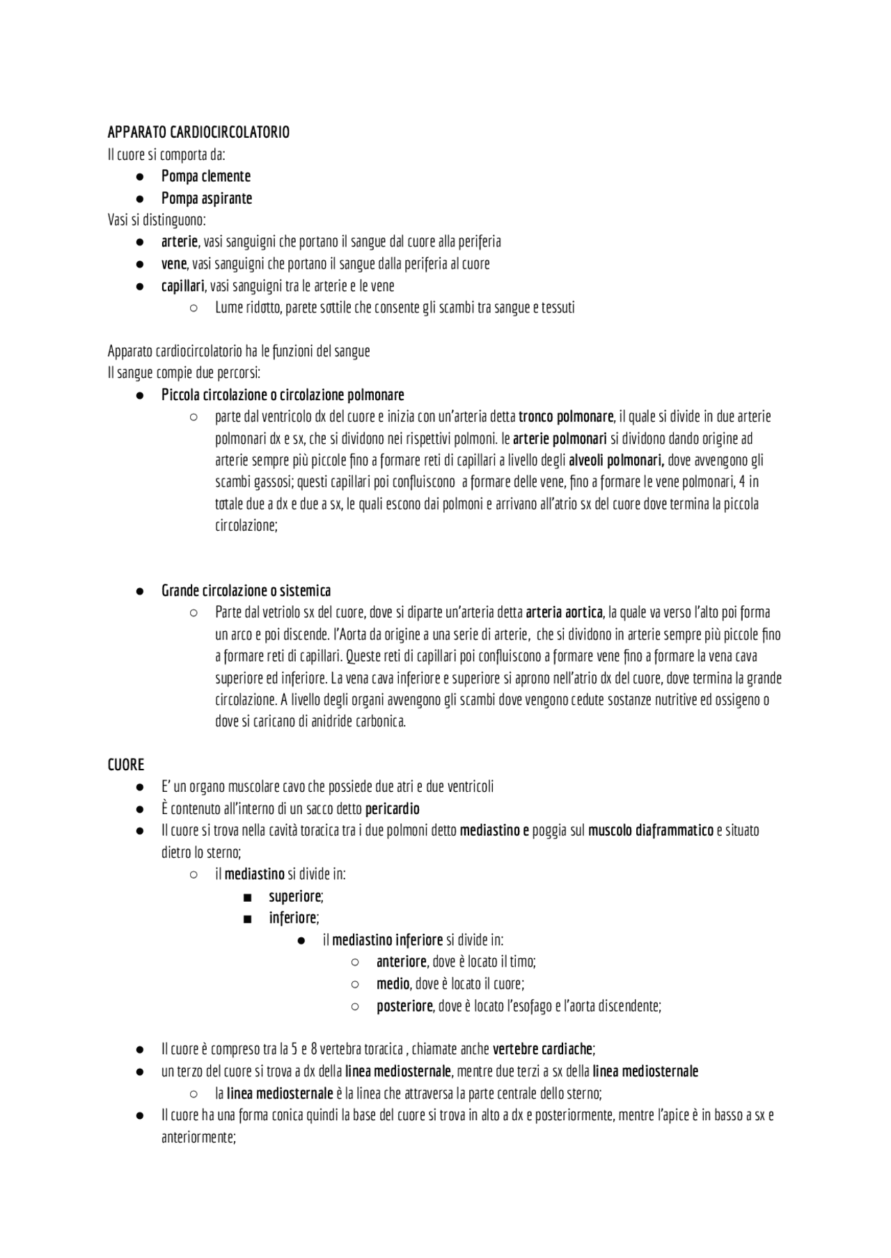 Sbobine Apparato Cardiocircolatorio Sbobinature Di Anatomia Docsity