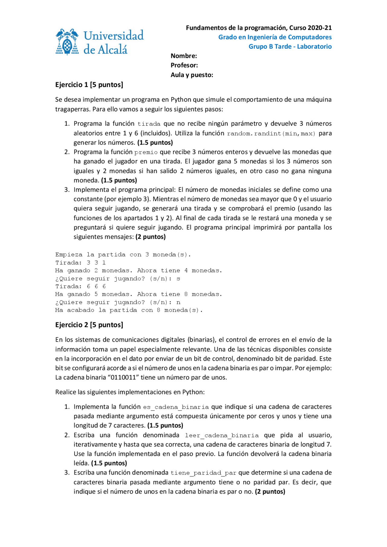 Examen Fundamentos De Informaticas 2020 Exámenes De Programación