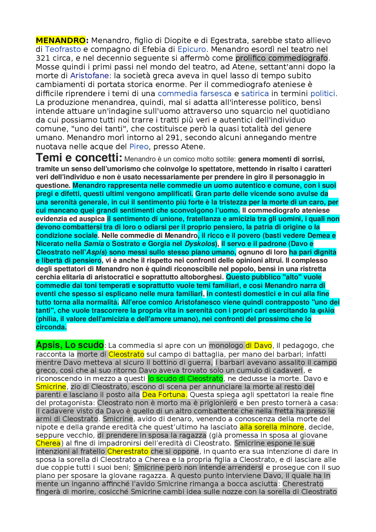 Menandro Un Grande Commediografo Schemi E Mappe Concettuali Di Greco