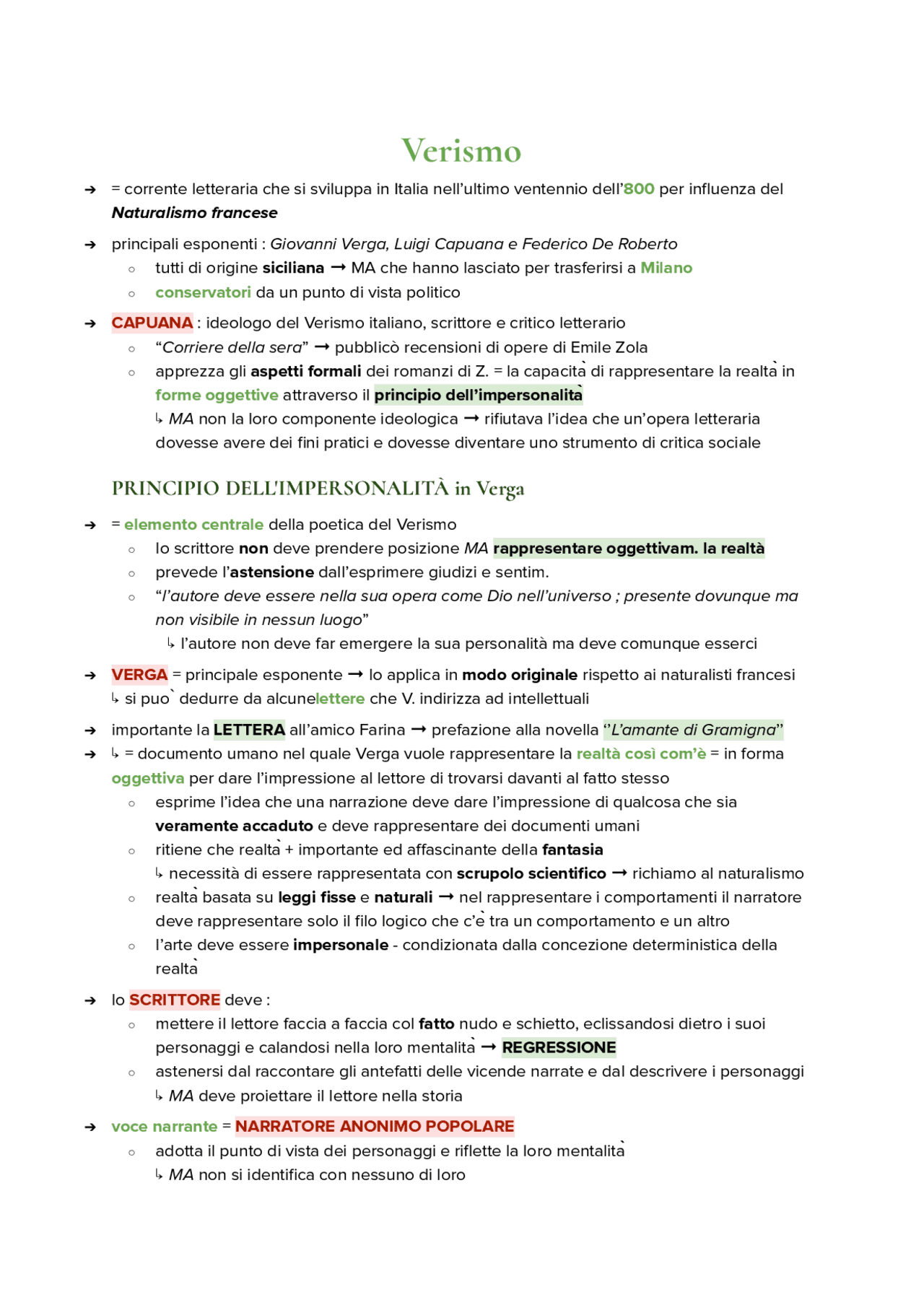 Verga, il Verismo e il principio dell'impersonalità | Schemi e mappe concettuali di Italiano ...
