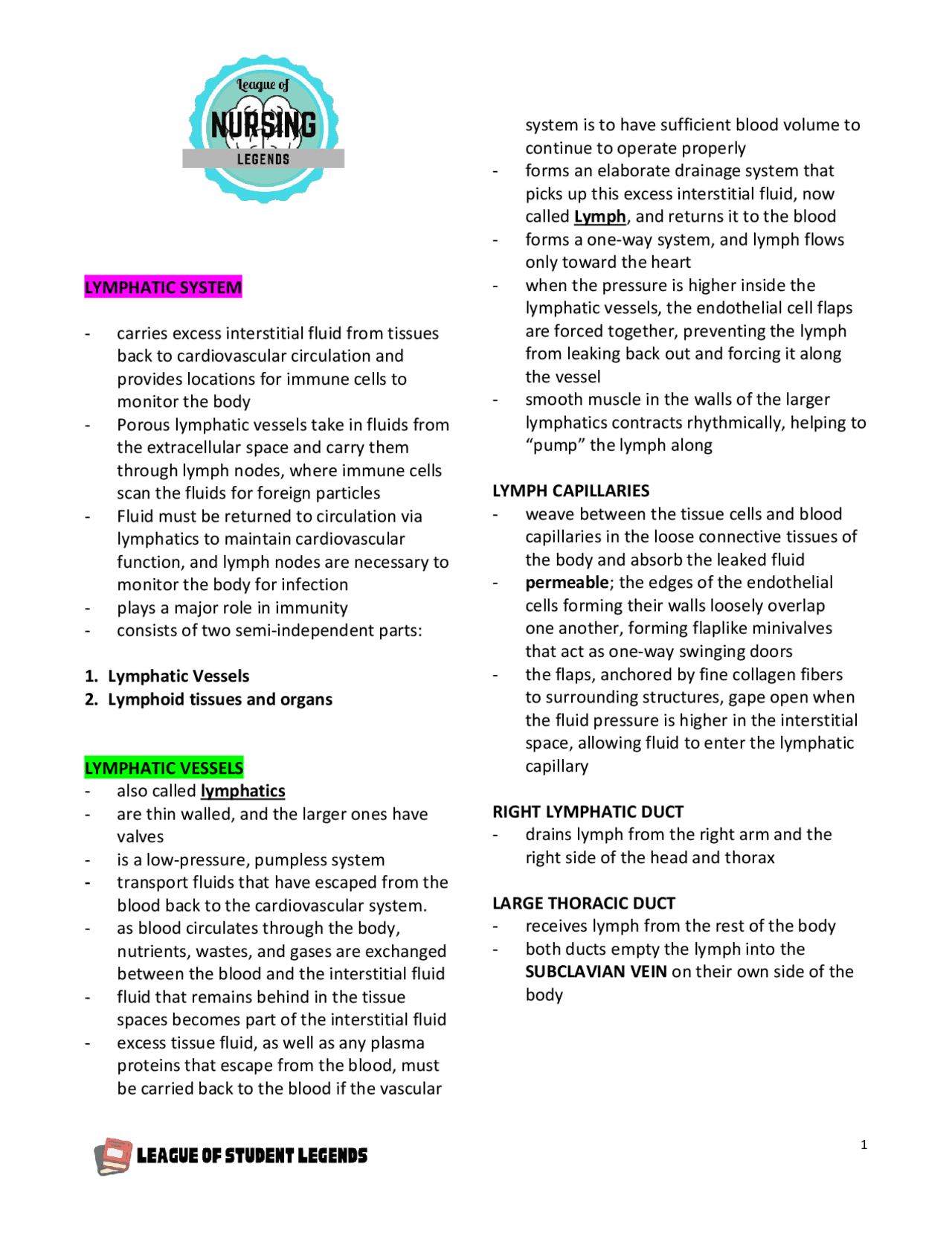 Anatomy And Physiology Lymphatic System Lecture Notes Nursing Docsity