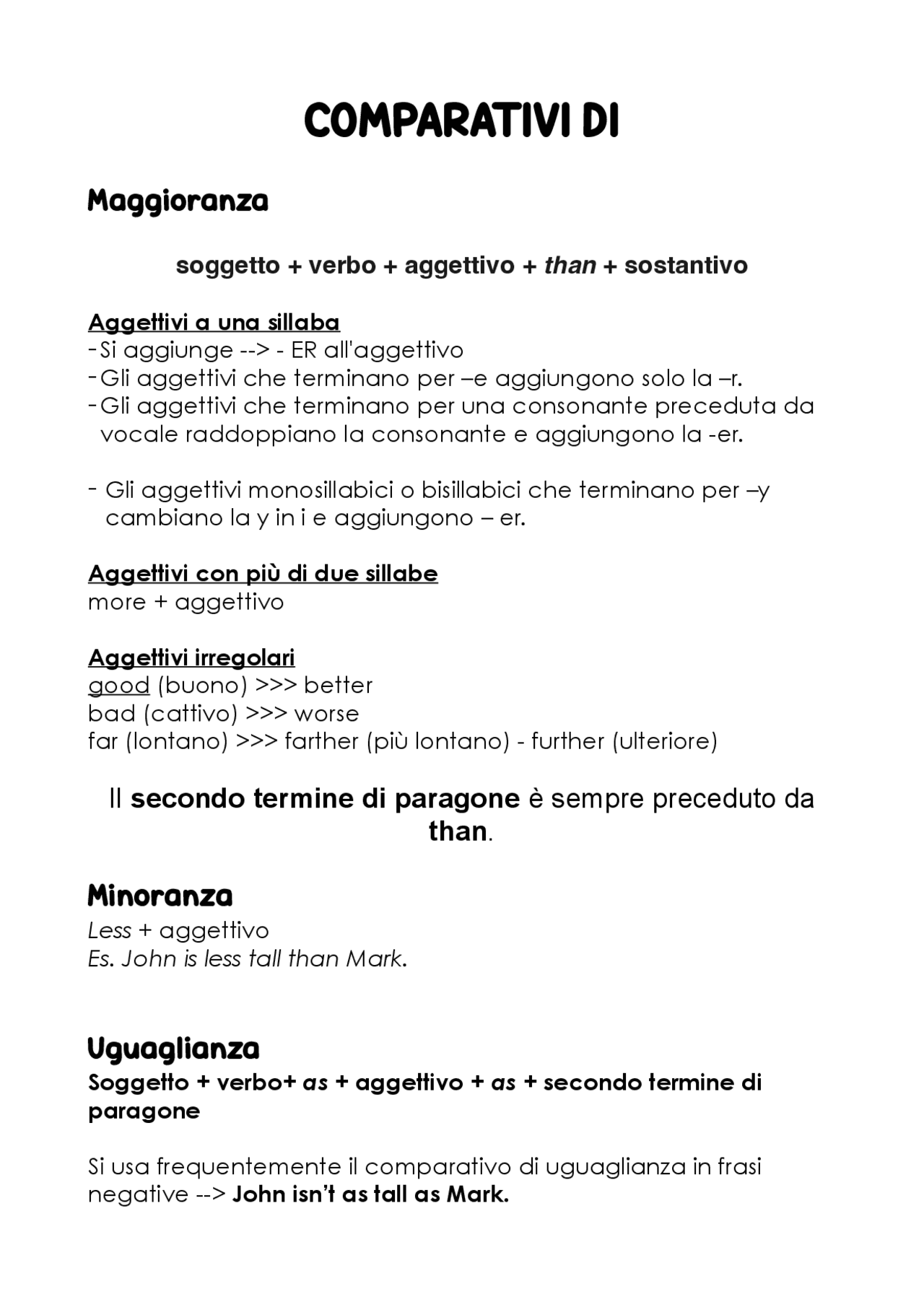 Compartivi E Superlativi In Inglese Schemi E Mappe Concettuali Di
