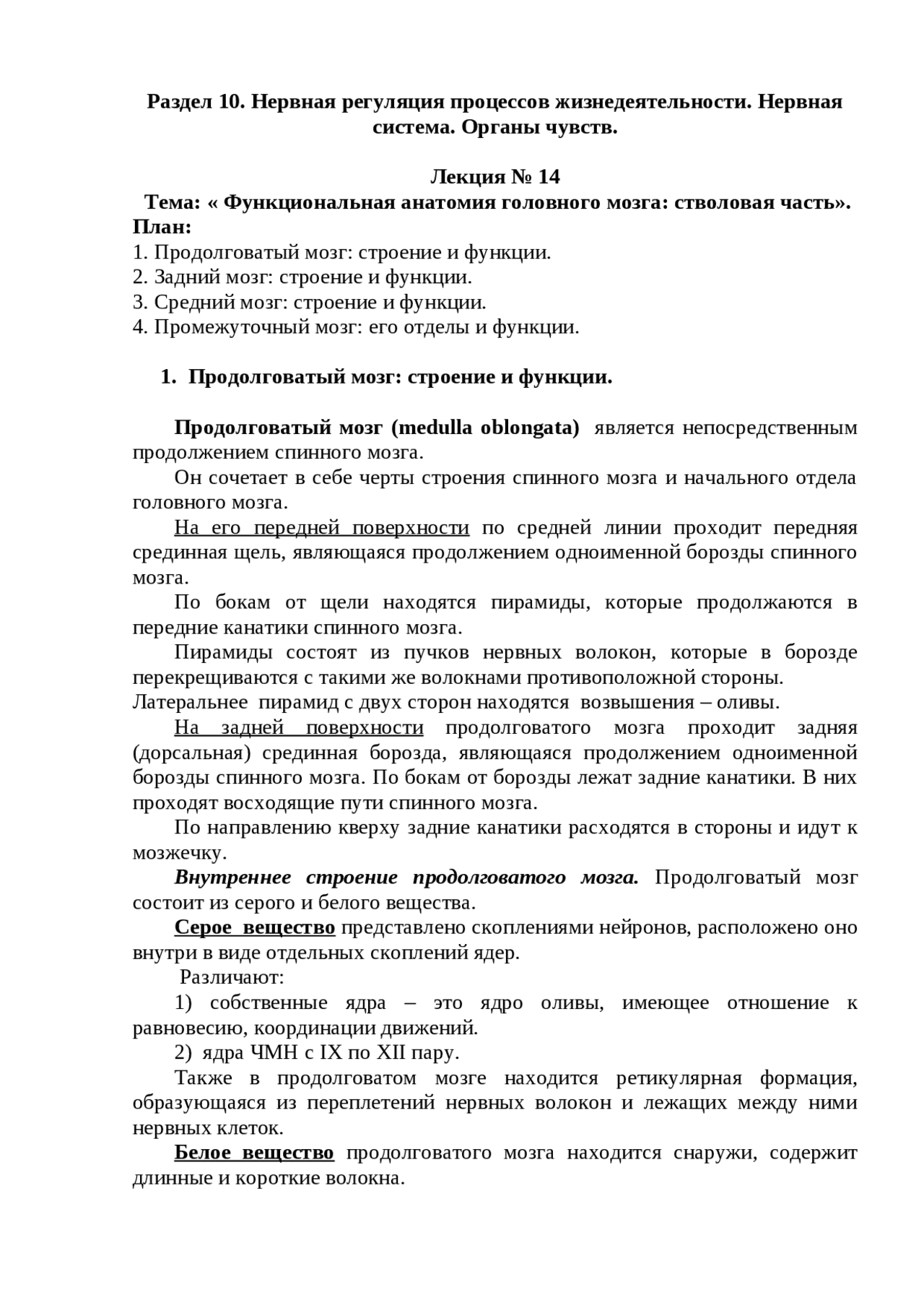 Стволовая часть головного мозга анатомия мед колледж Конспекты