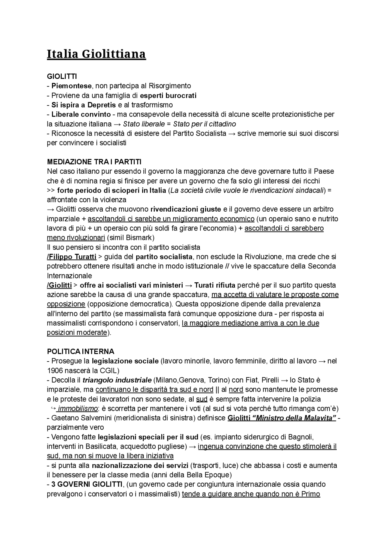 Storia Governo Giolitti Appunti Di Storia Docsity