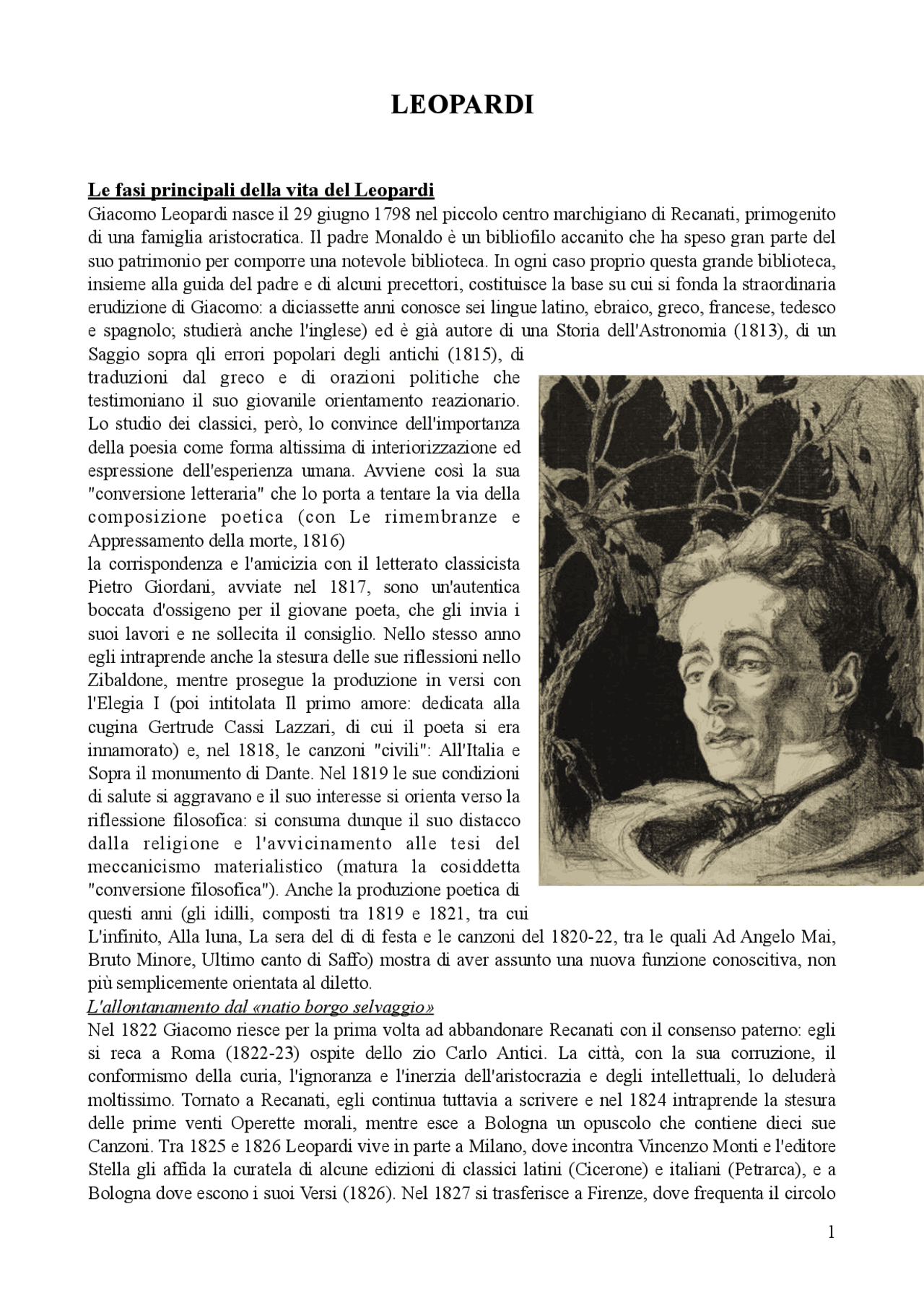 Leopardi Appunti Completi Appunti Di Italiano Docsity