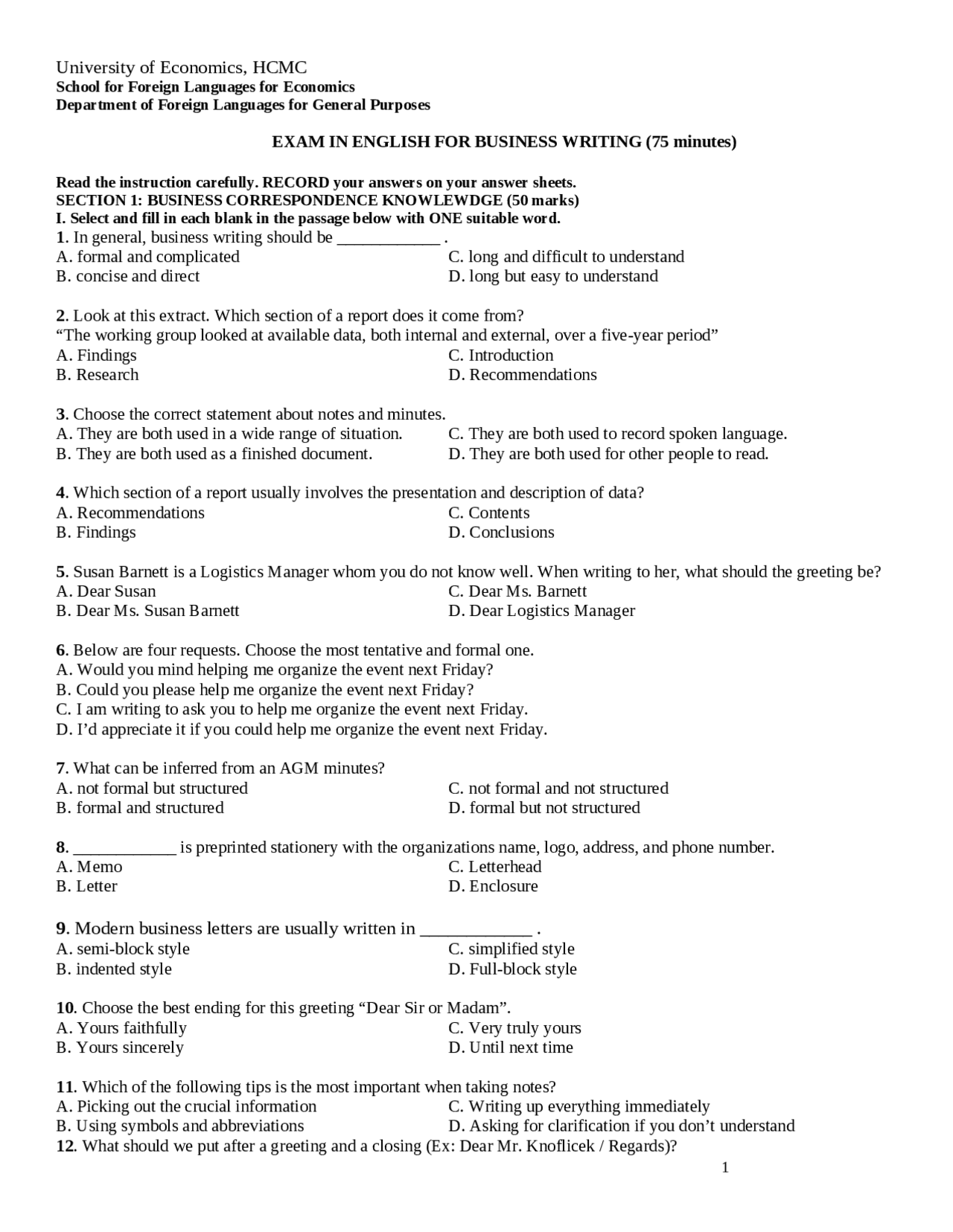 SAMPLE TEST IN 2022 - 2023 | Schemes and Mind Maps Business English ...