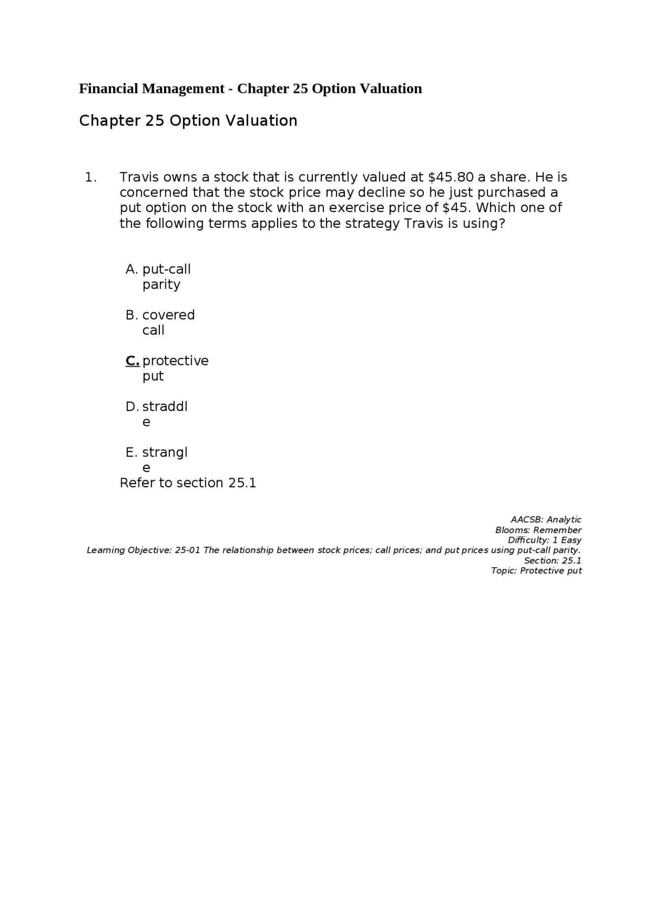 Financial Management - Chapter 25 Option Valuation | Exams Financial ...