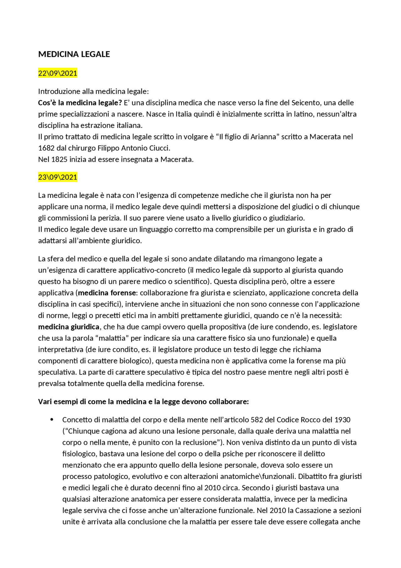 Appunti di Medicina Legale | Apuntes de Medicina Legal | Docsity