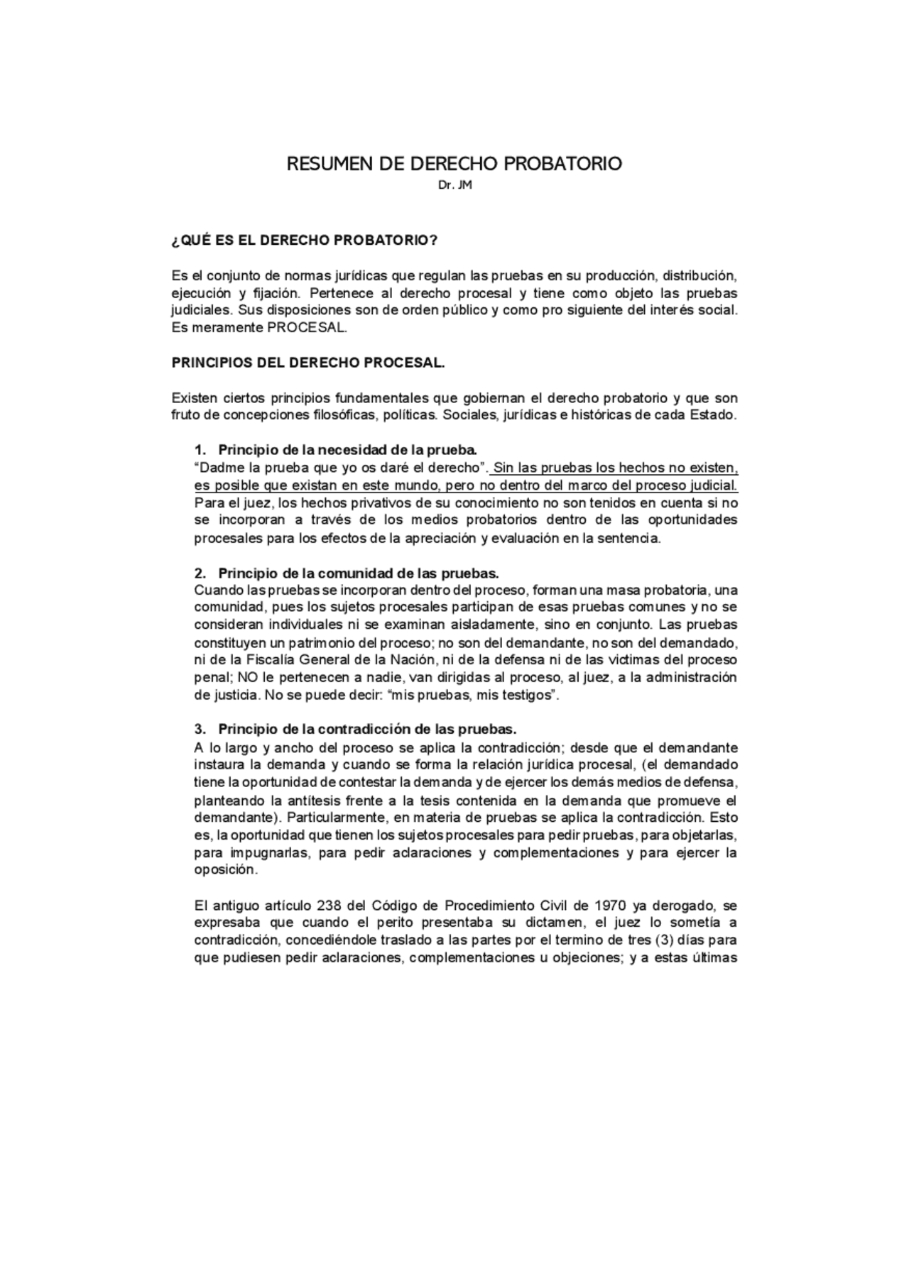 Resumen De Probatorio Apuntes De Derecho Procesal Docsity