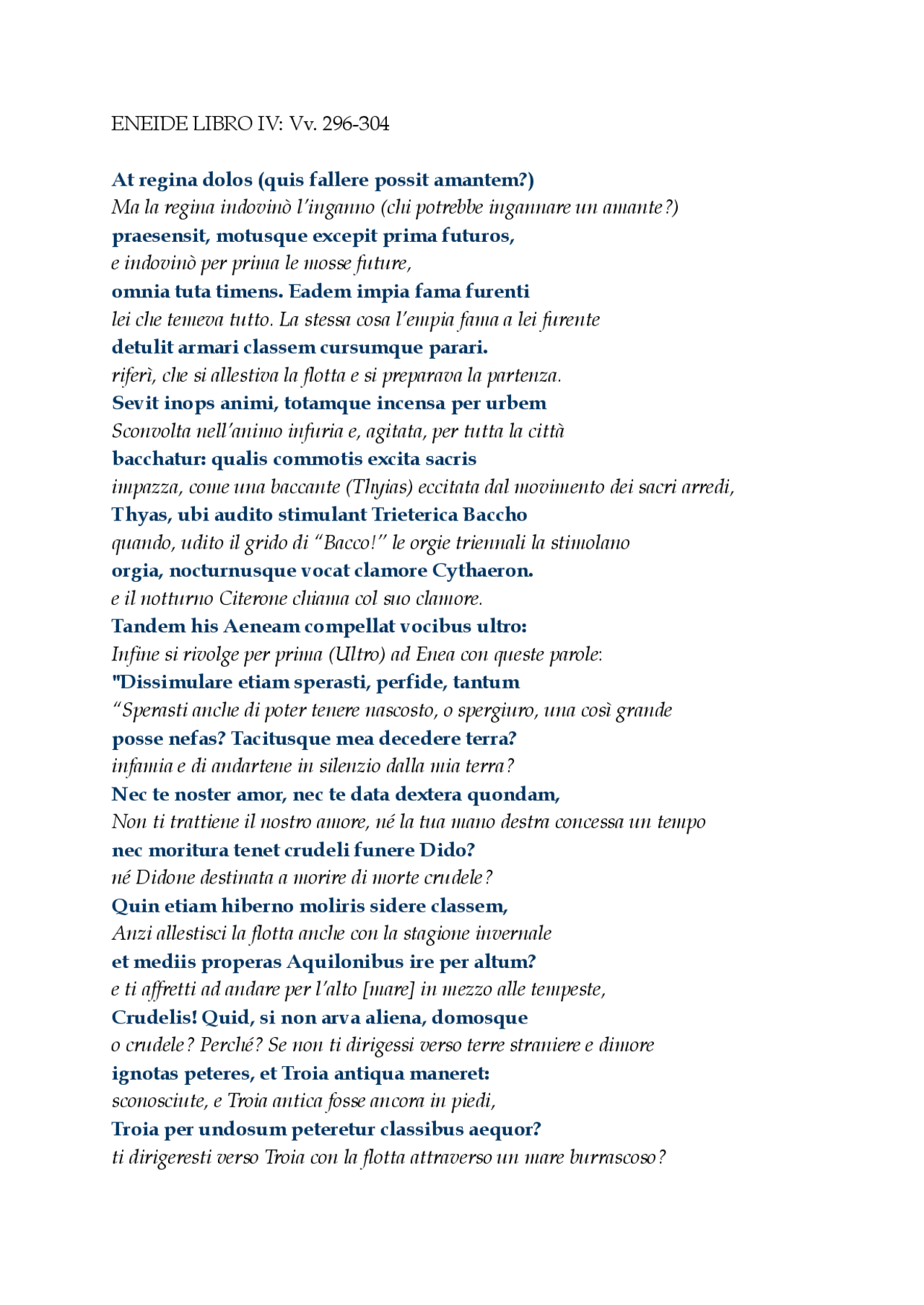 Eneide Libro Iv Vv 296 304 Versioni Di Latino Docsity