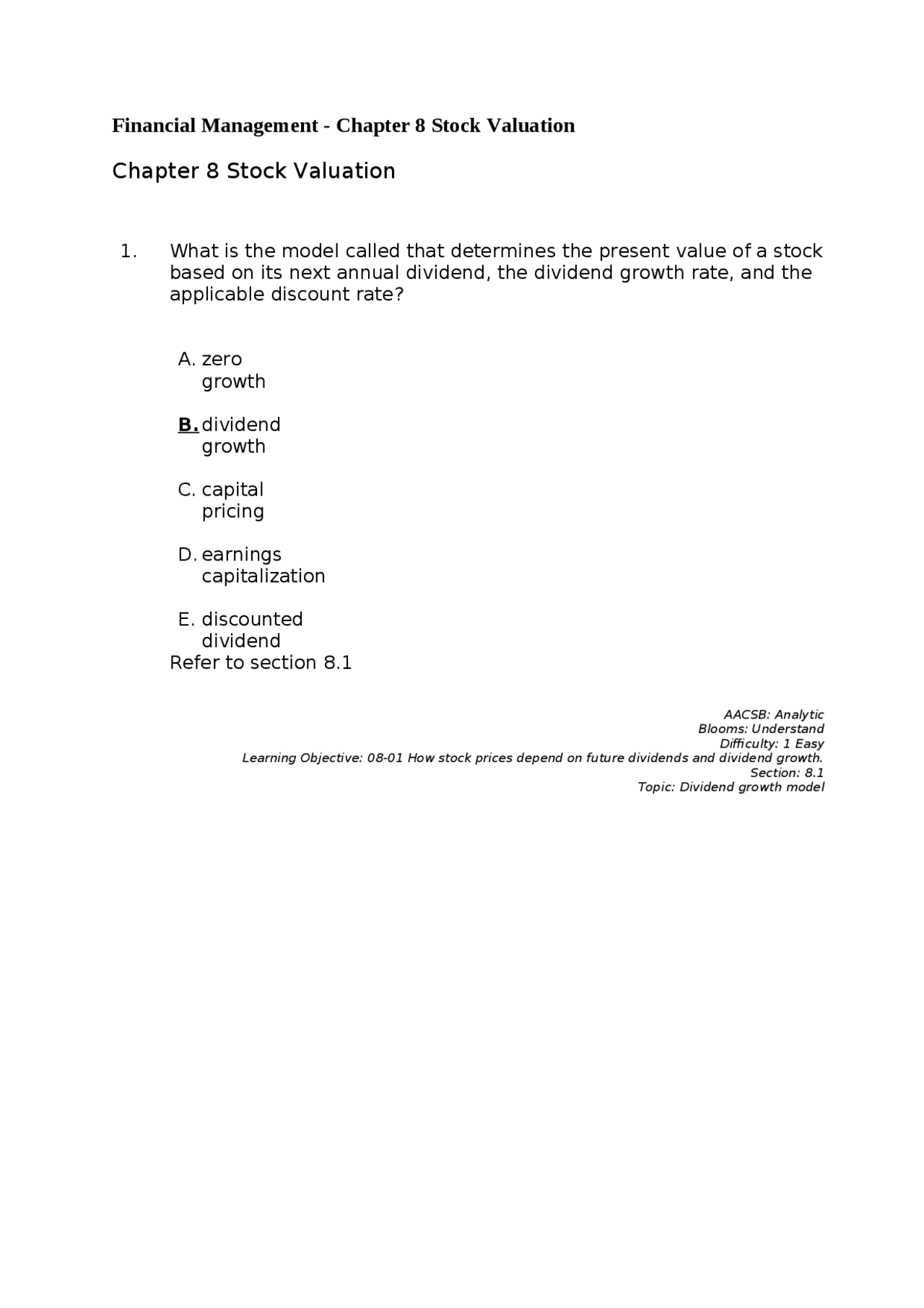 Financial Management - Chapter 8 Stock Valuation | Exams Financial ...