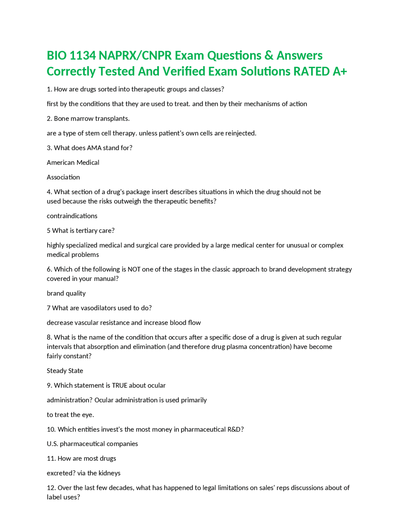 BIO 1134 NAPRX/CNPR Exam Questions & Answers Correctly Tested And ...
