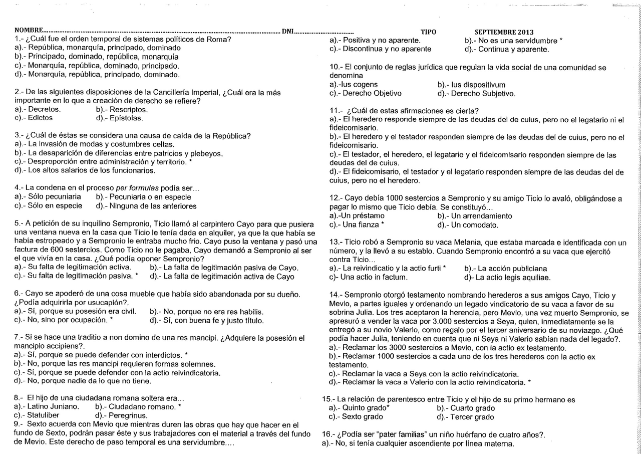 Examen Derecho Romano Exámenes De Derecho Romano Docsity