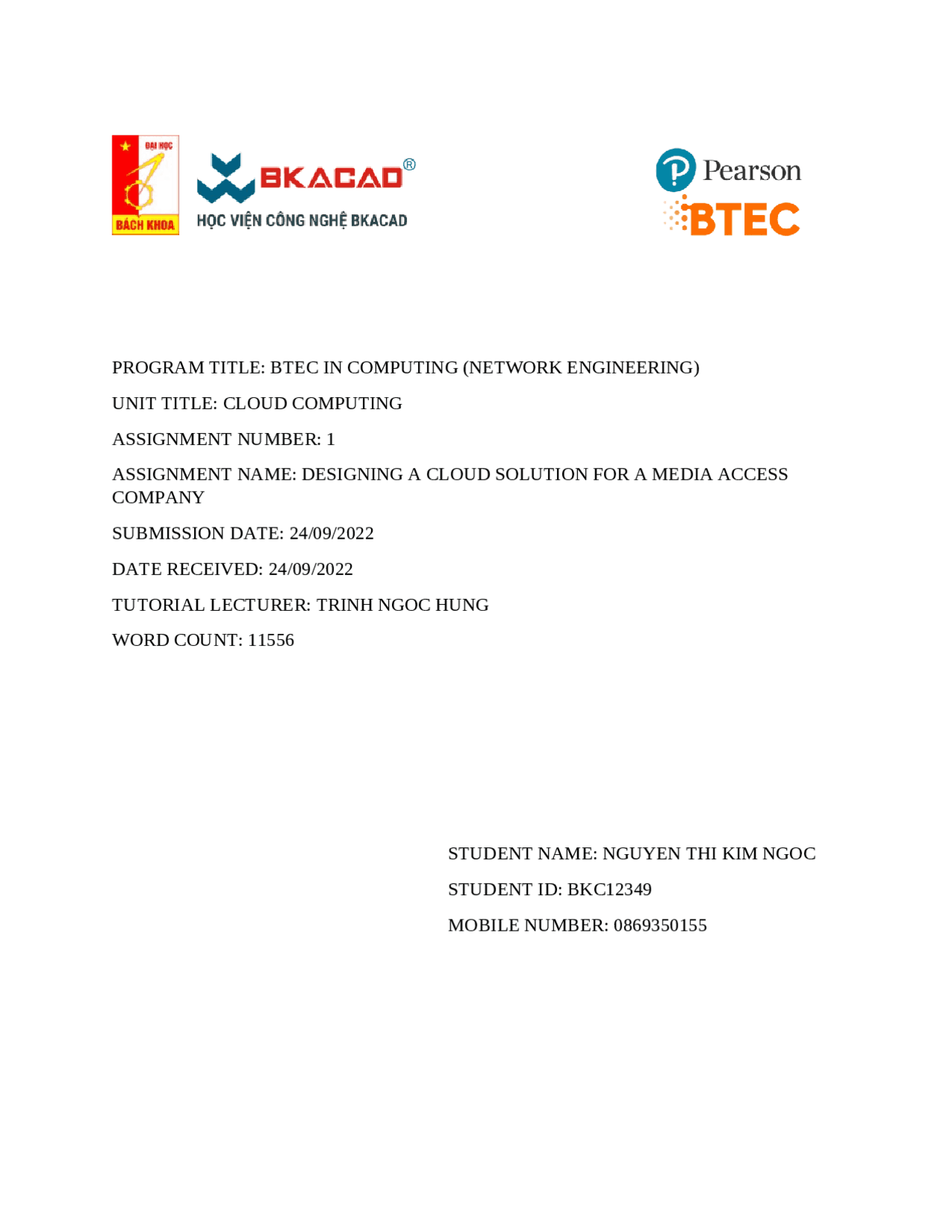 Btec Hnd Level 5 Assignment Cloud Computing Essays University Computer Science Docsity