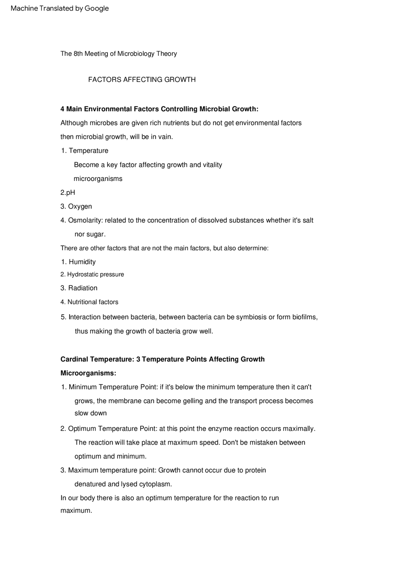 FACTORS AFFECTING GROWTH_Microbiology | Study notes Microbiology | Docsity