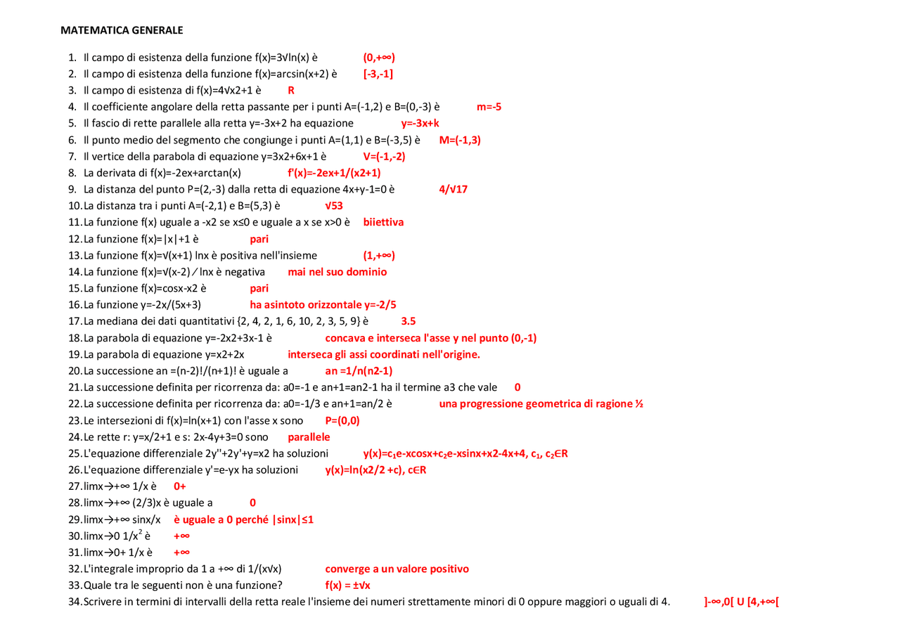 Paniere svolto di "matematica generale" per il master ins. matematica e fisica | Panieri di ...